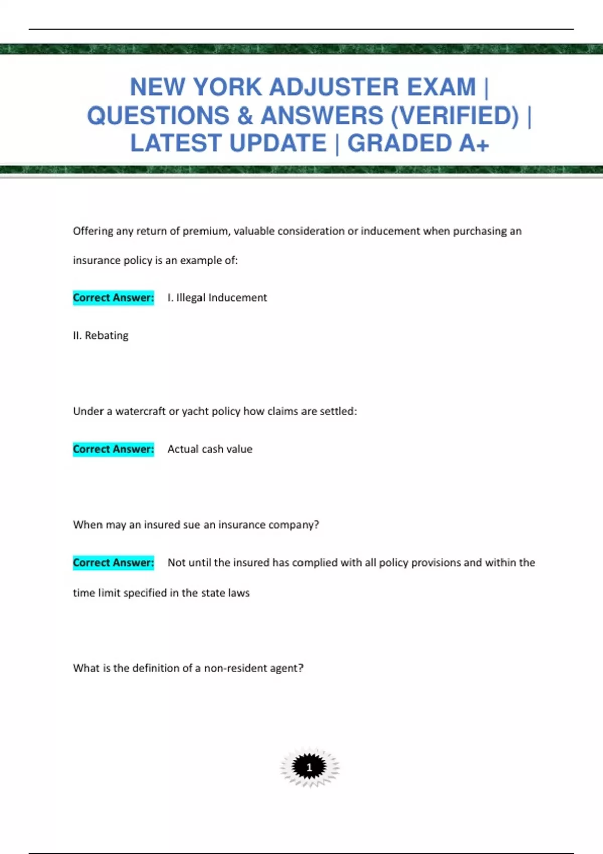 NEW YORK ADJUSTER SIMULATOR - SERIES 17-70 EXAMS PACK | QUESTIONS ...