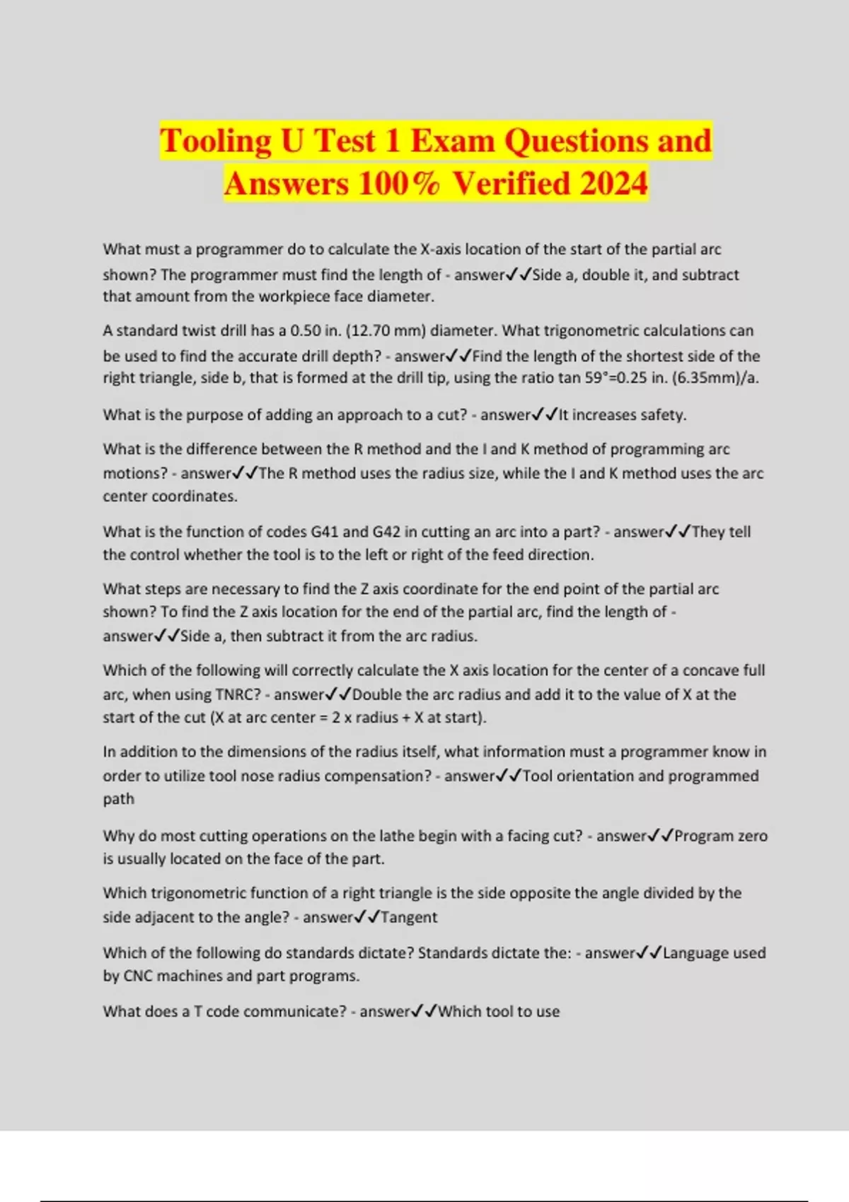 Tooling U Test 1 Exam Questions and Answers 100% Verified 2024 ...