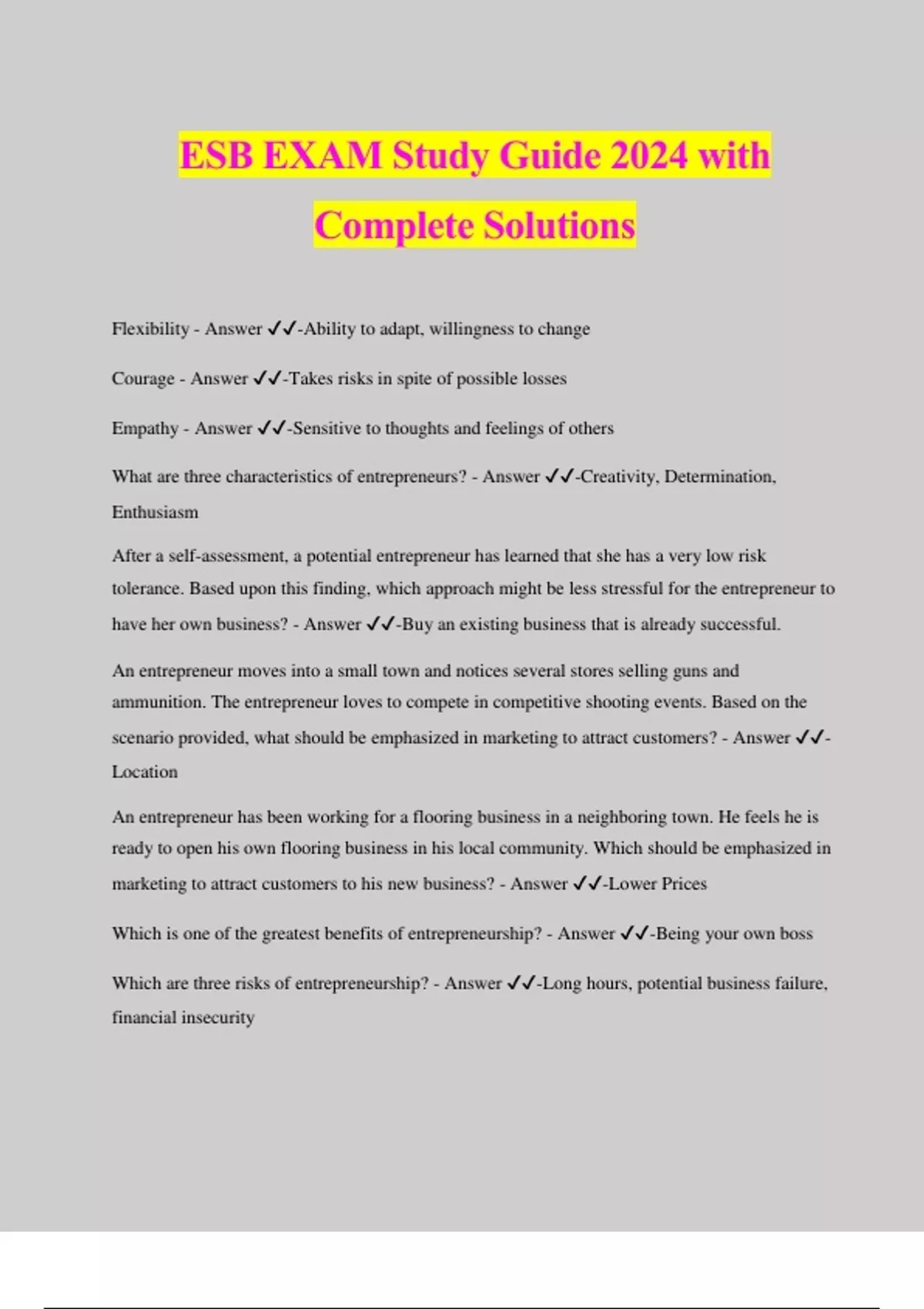 ESB EXAM Study Guide 2024 with Complete Solutions - ESB - Stuvia FR