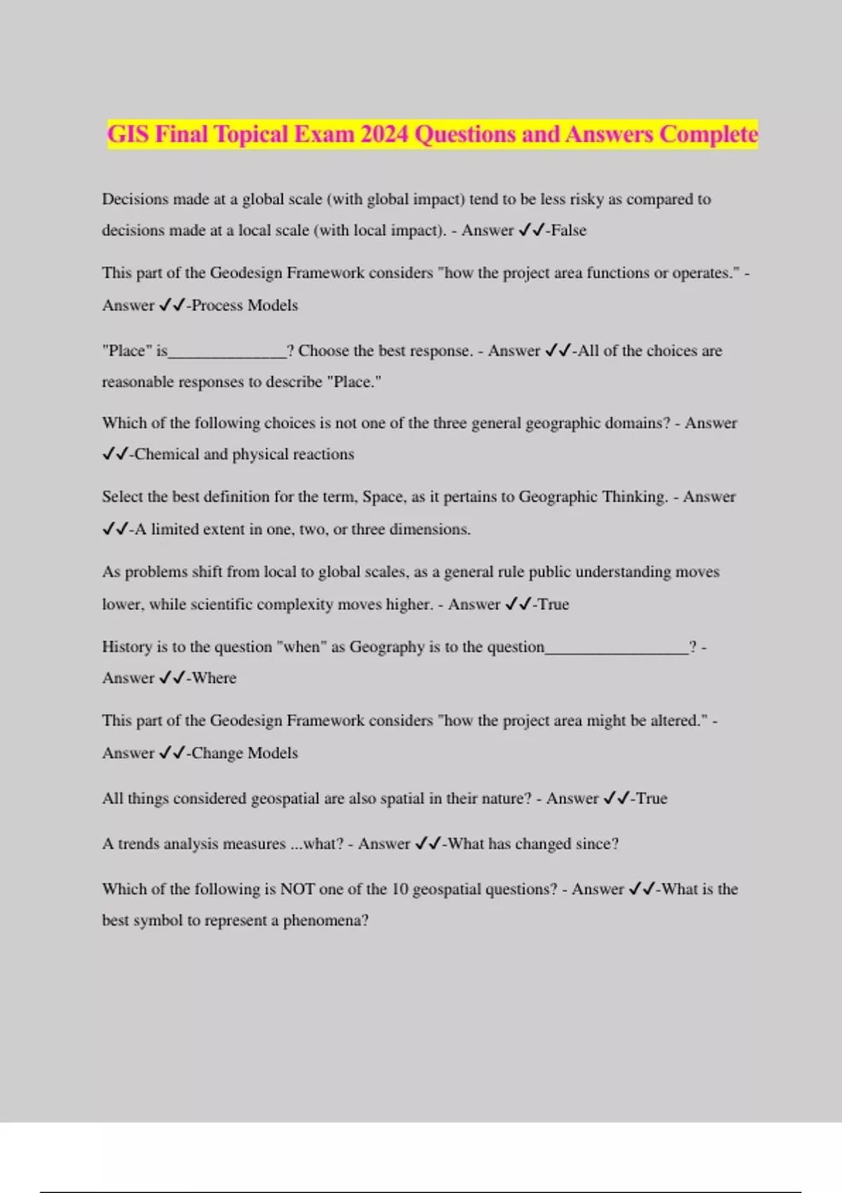 GIS Final Topical Exam 2024 Questions and Answers Complete - GIS - Stuvia US