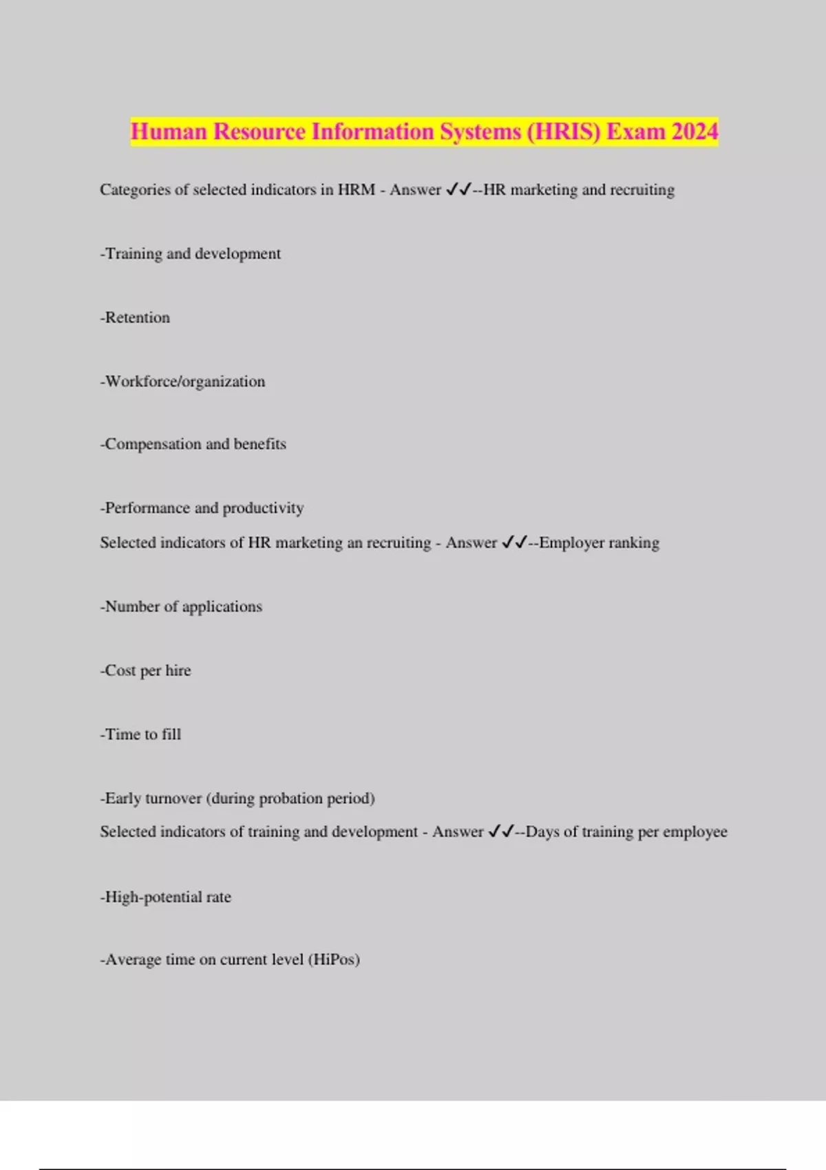 Human Resource Information Systems (HRIS) Exam 2024 Questions and ...
