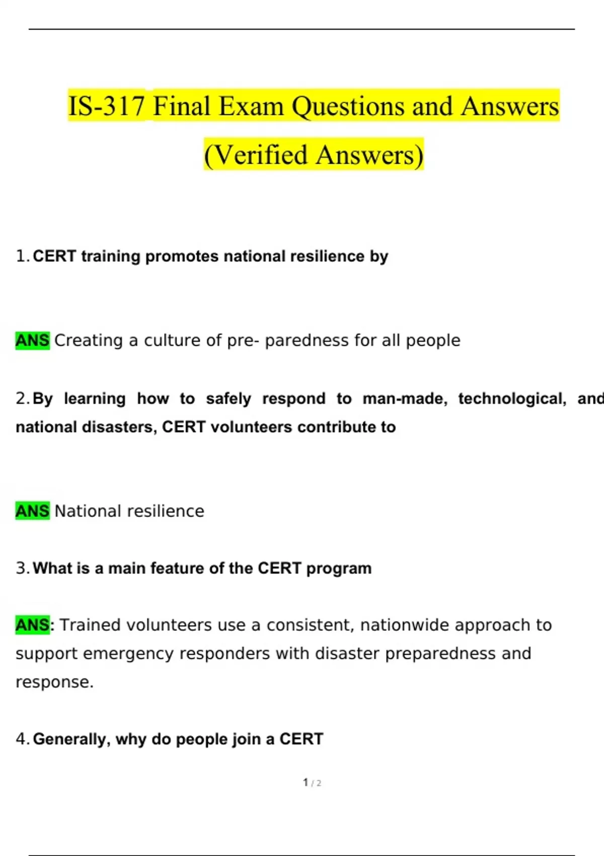 IS-317.a: Introduction to Community Emergency Response Team (CERT ...