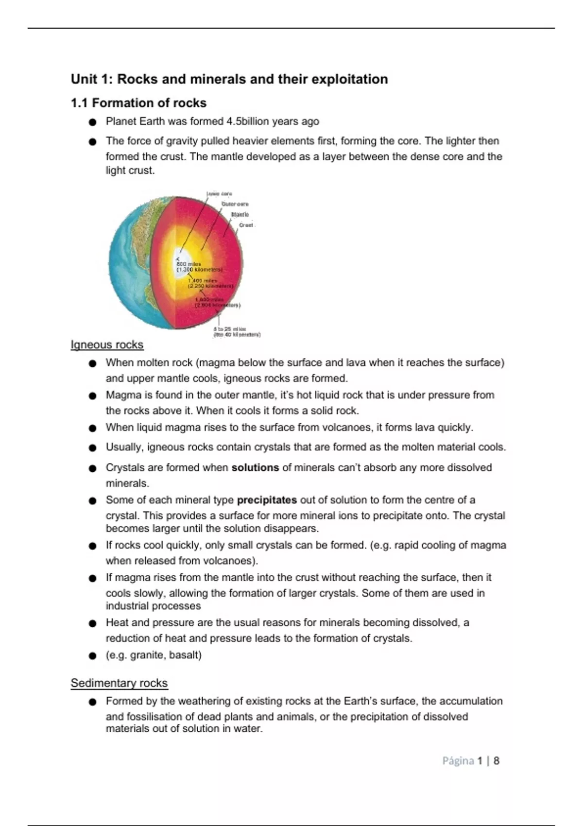 Summary Unit 1 Cambridge IGCSE Environmental Management (Rocks and ...
