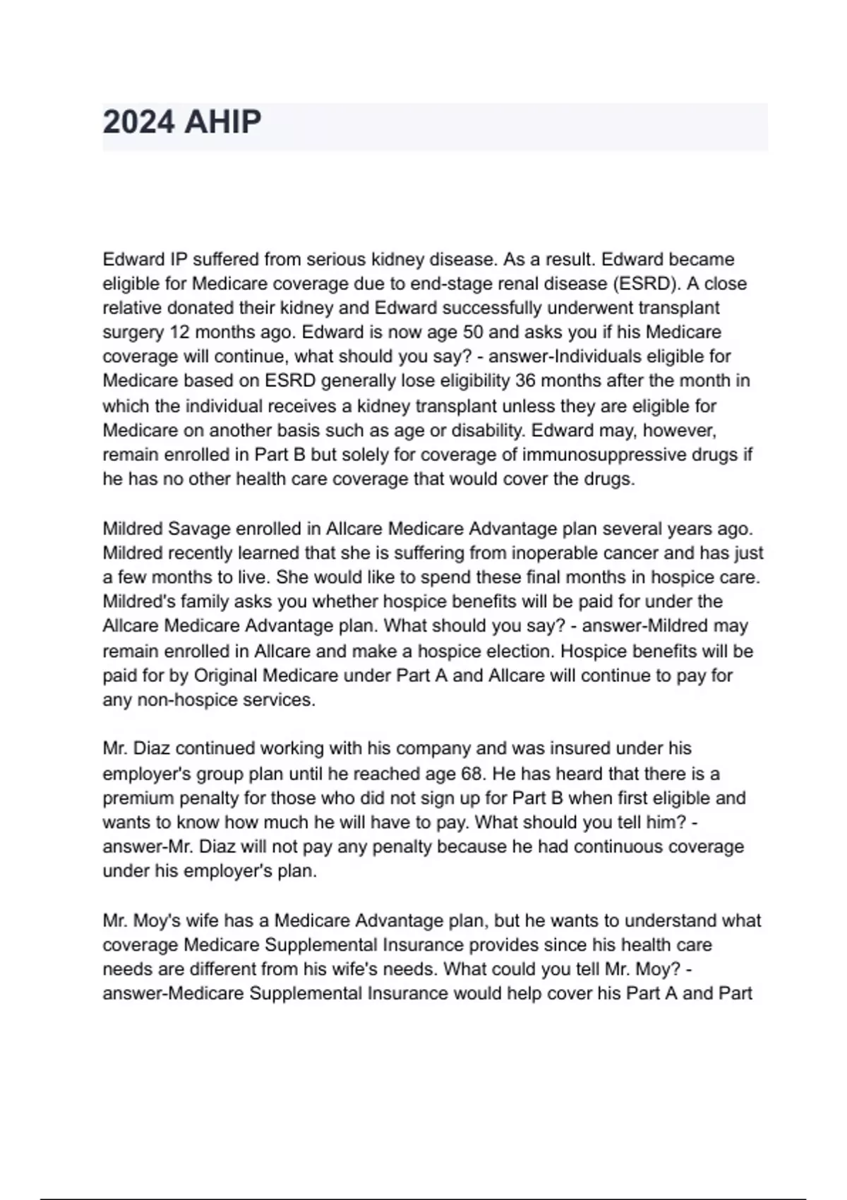 2024 AHIP test questions with complete solution - 2024 AHIP - Stuvia US