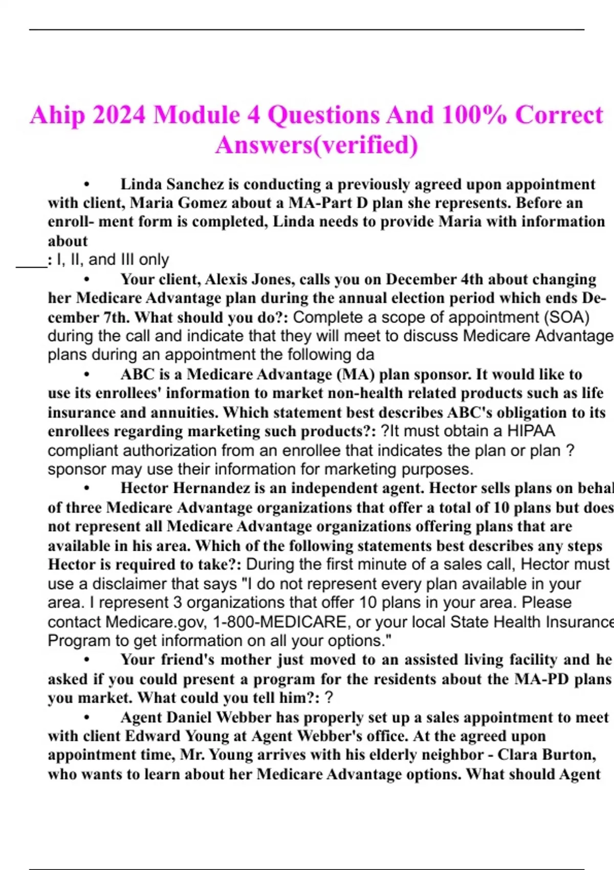 AHIP 2024 module 4 Questions and Answers Complete Solutions - Ahip 2024 ...