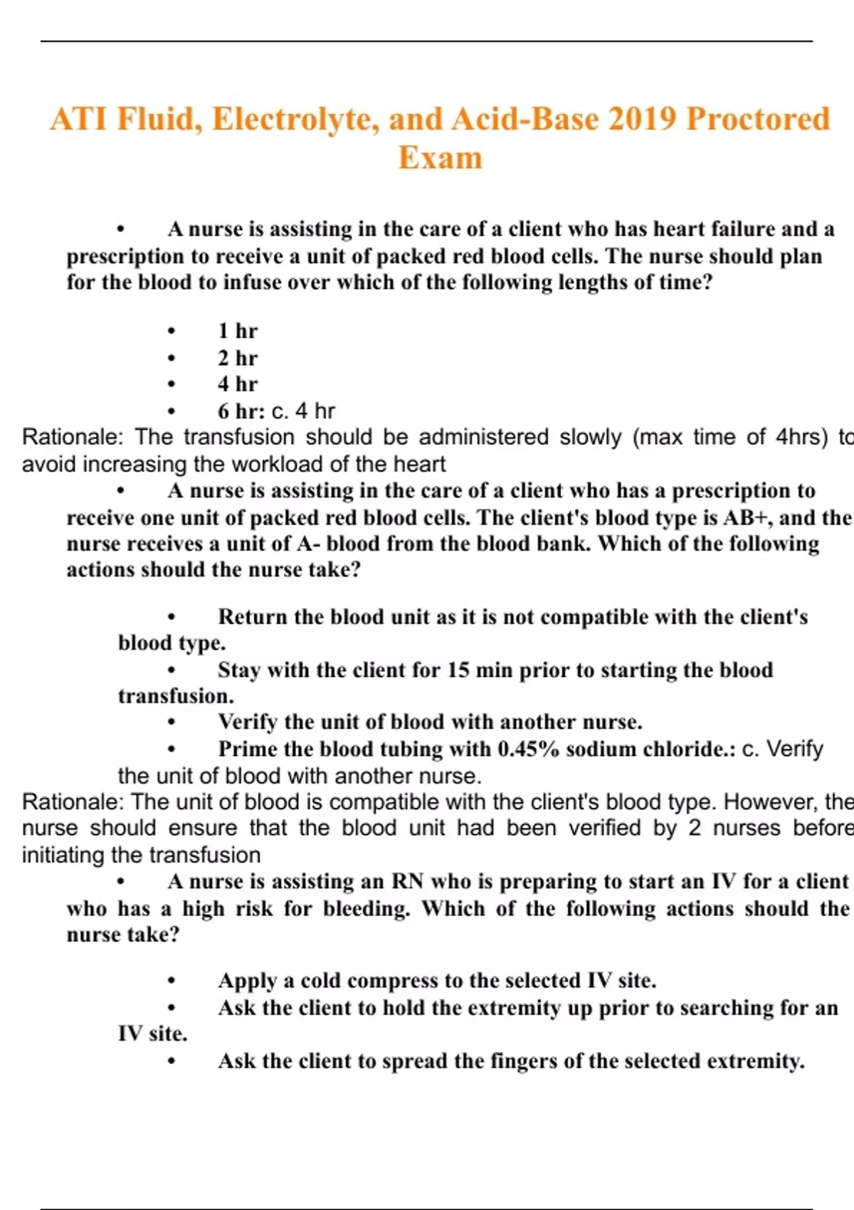 ATI Fluid, Electrolyte, and Acid-Base 2019 Proctored Exam-with 100% ...