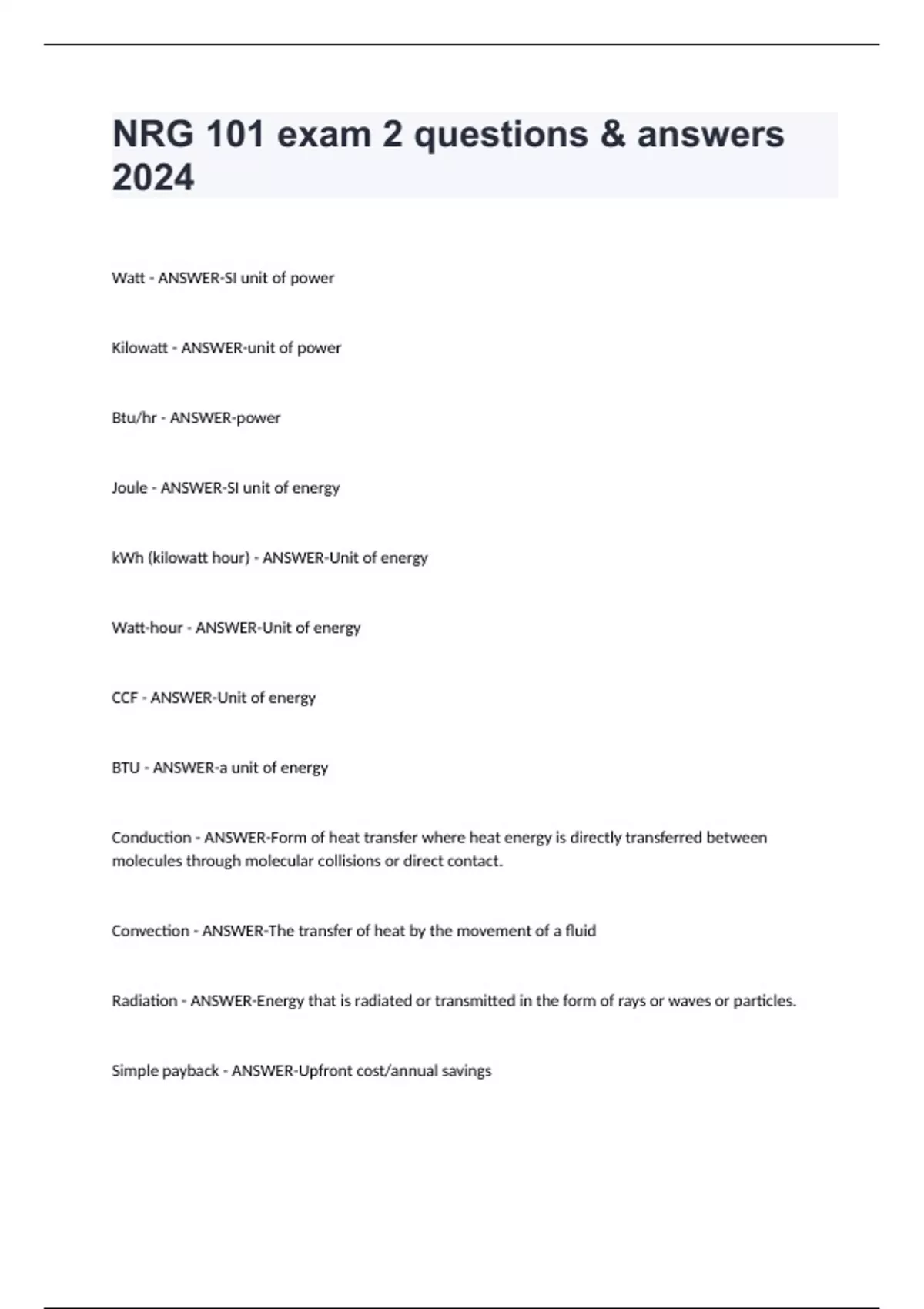 NRG 101 exam 2 questions & answers 2024 - NRG 101 - Stuvia US