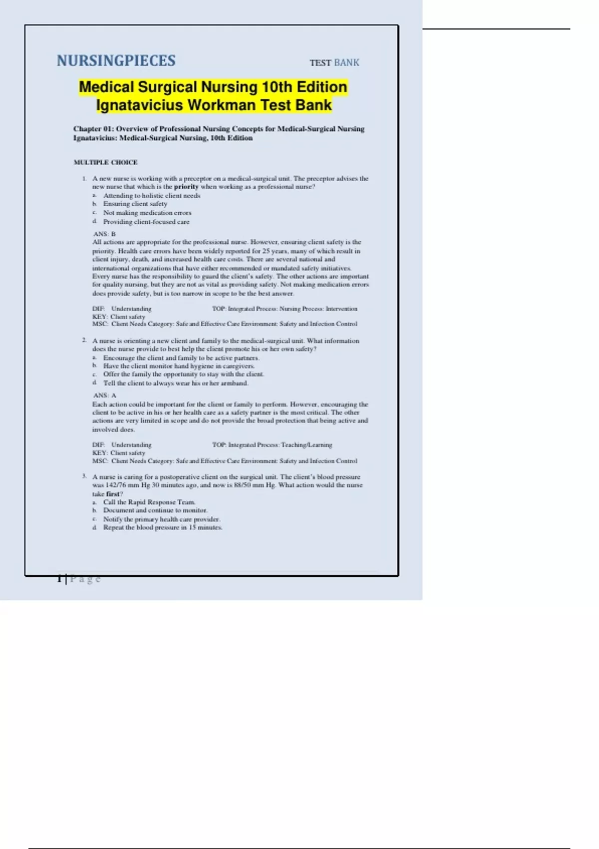 Test Bank For Medical-Surgical Nursing 10th Edition Concepts for ...