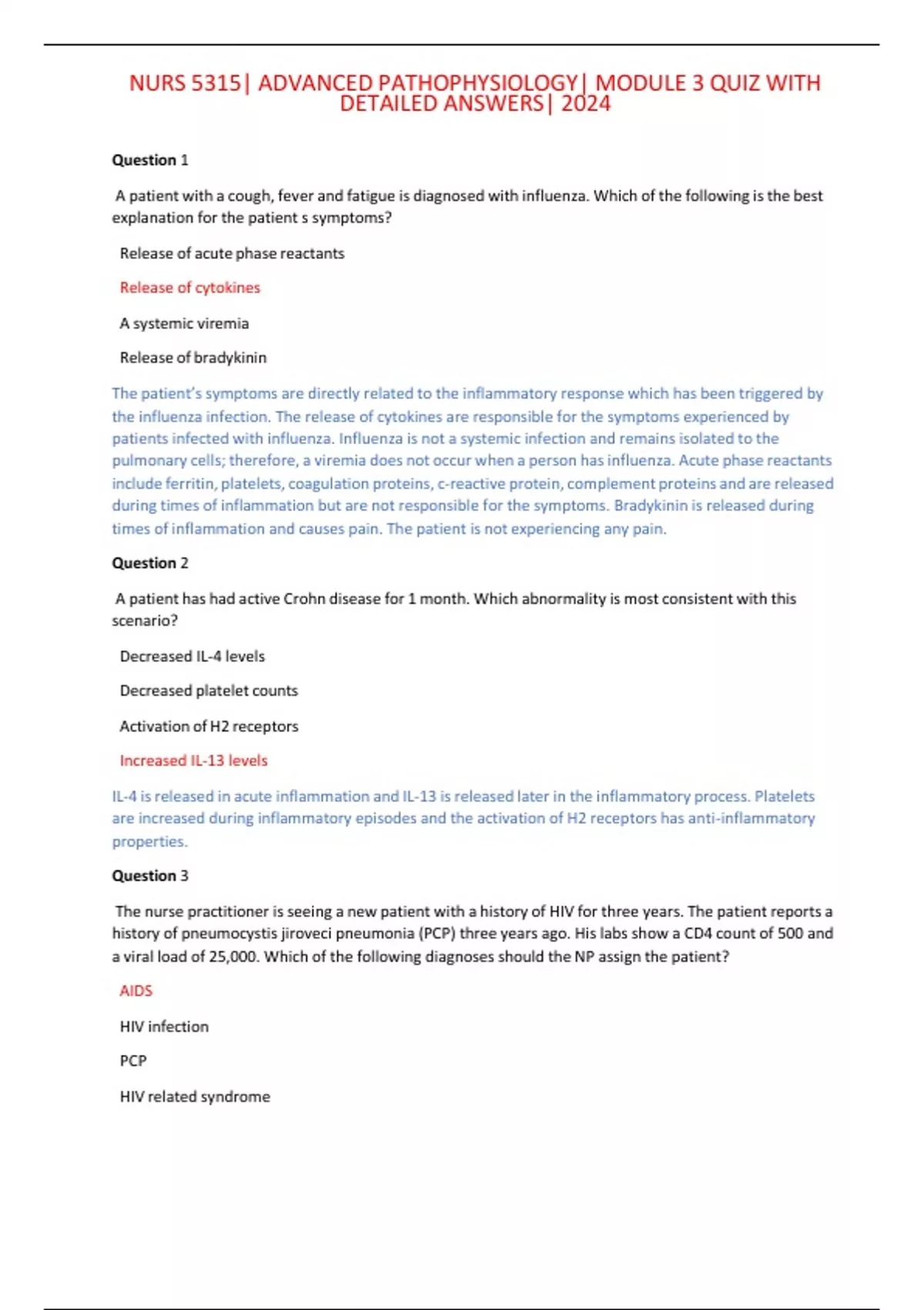 NURS 5315| ADVANCED PATHOPHYSIOLOGY| MODULE 3 QUIZ WITH DETAILED ...