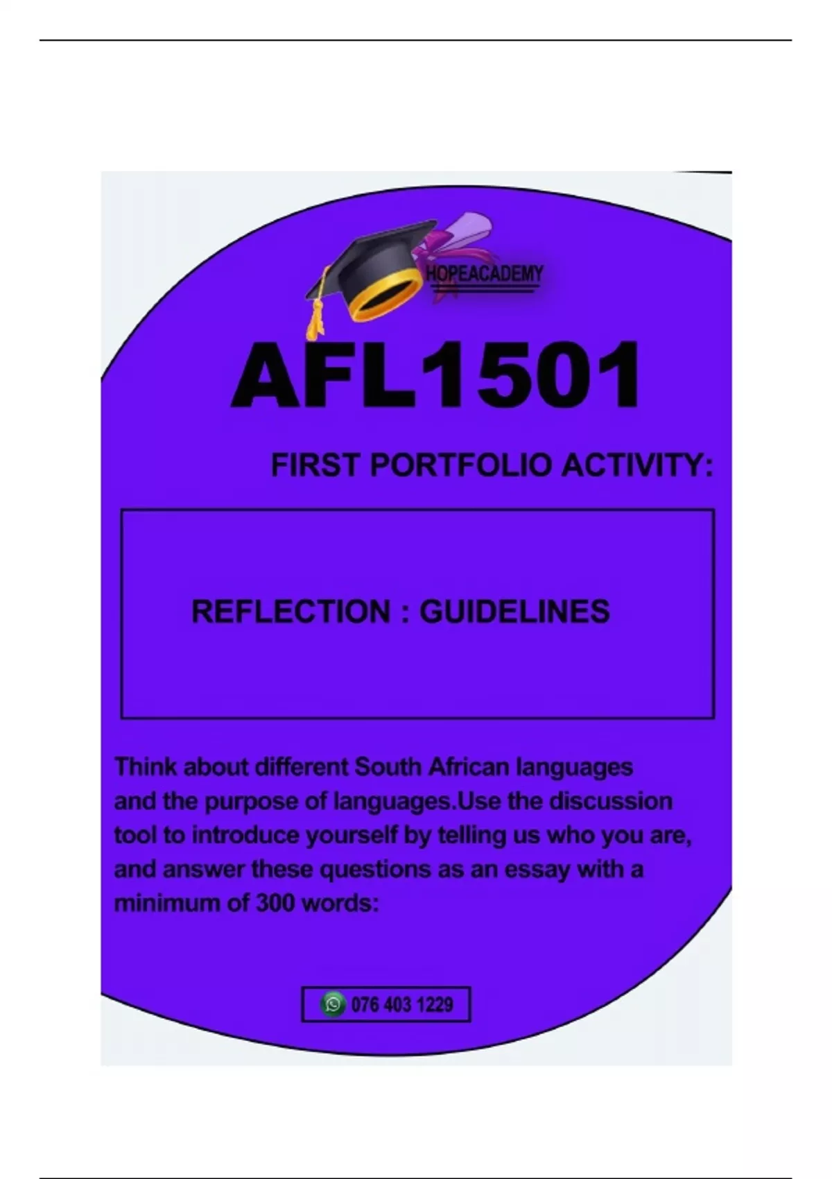 AFL1501 FIRST PORTFOLIO ACTIVITY:REFLECTION 2024 GUIDELINES - AFL1501 ...
