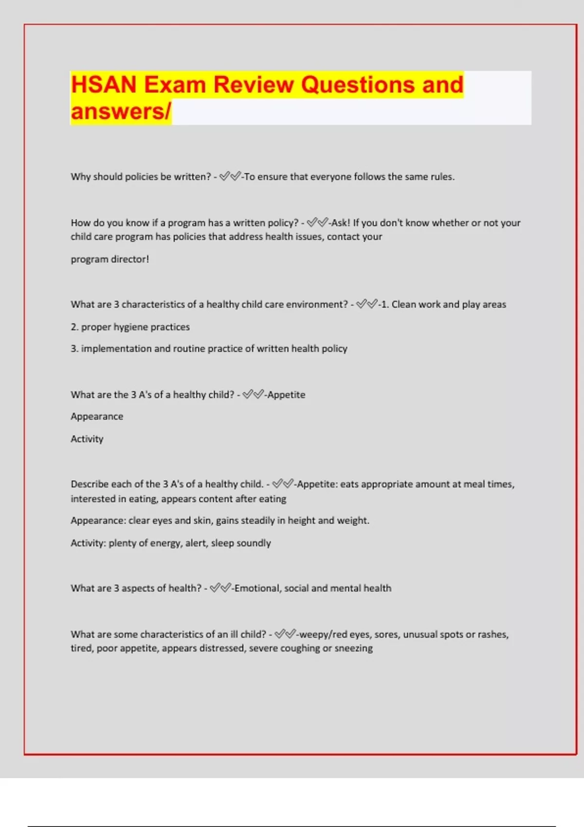 HSAN Exam Review Questions and answers/ - HSAN - Stuvia US