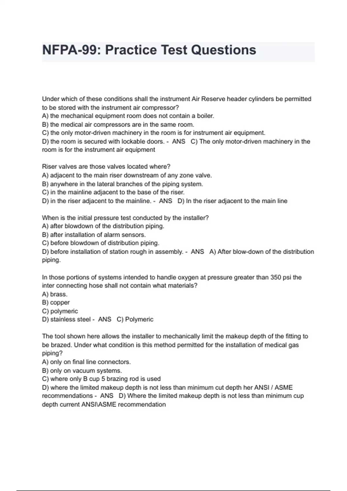 NFPA-99: Practice Test Questions And Answers - NFPA-99 - Stuvia US