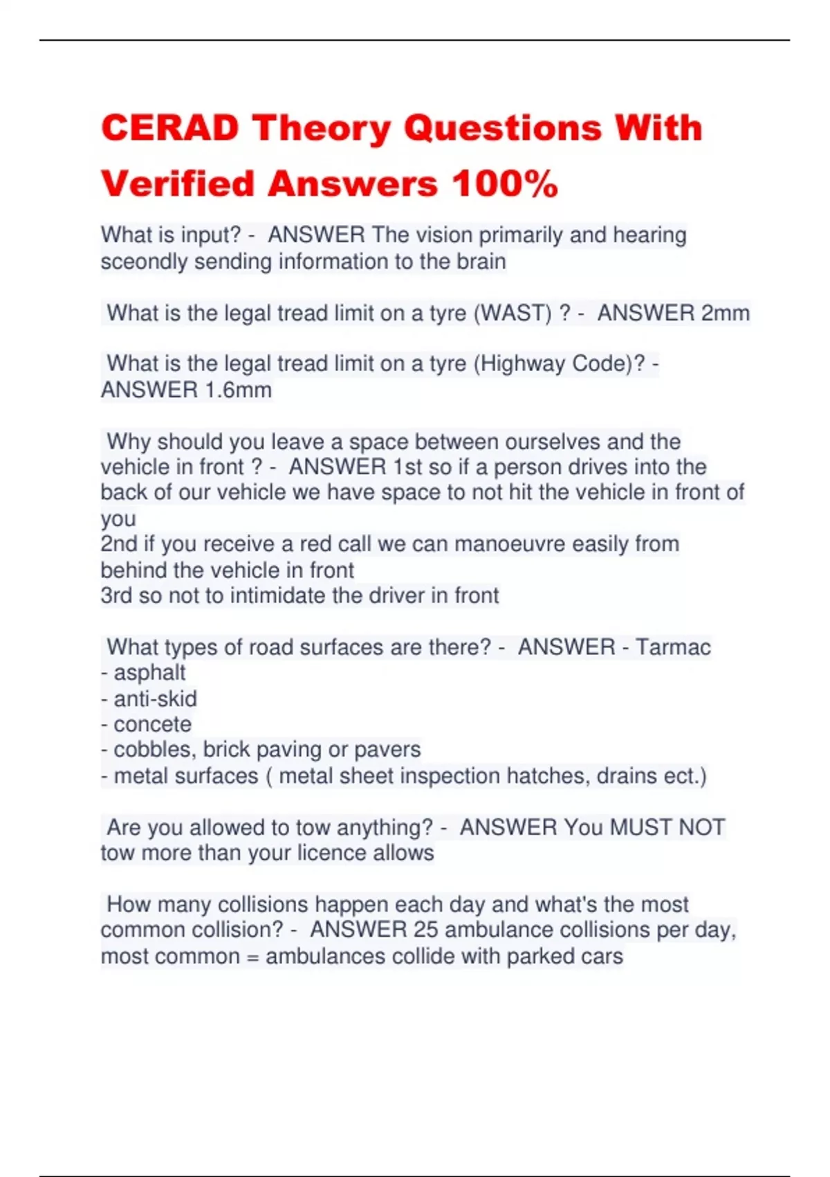 CERAD Theory Questions With Verified Answers 100% - CERAD Theory ...