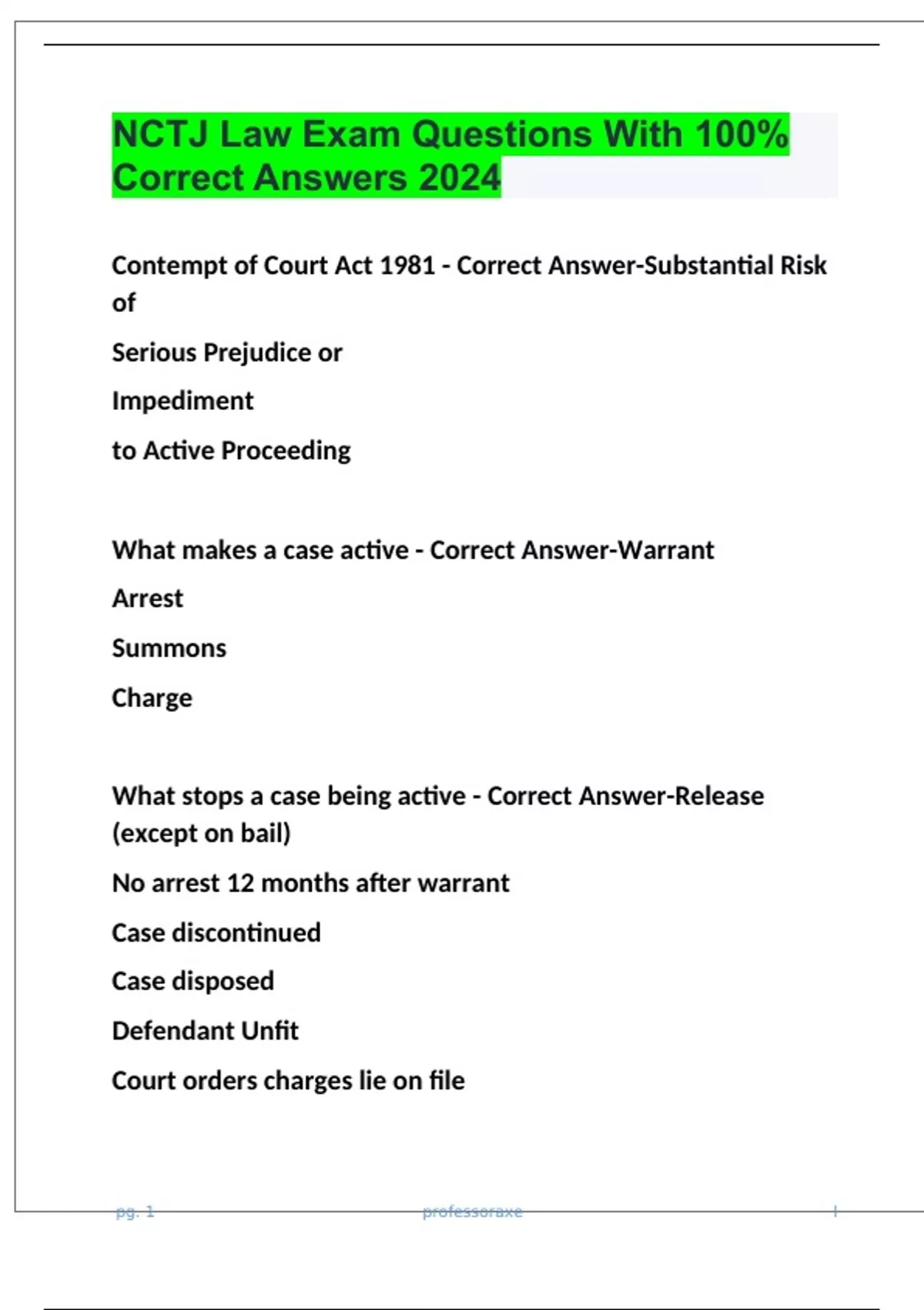 NCTJ Law Exam Questions With 100% Correct Answers 2024 - NCTJ Law ...