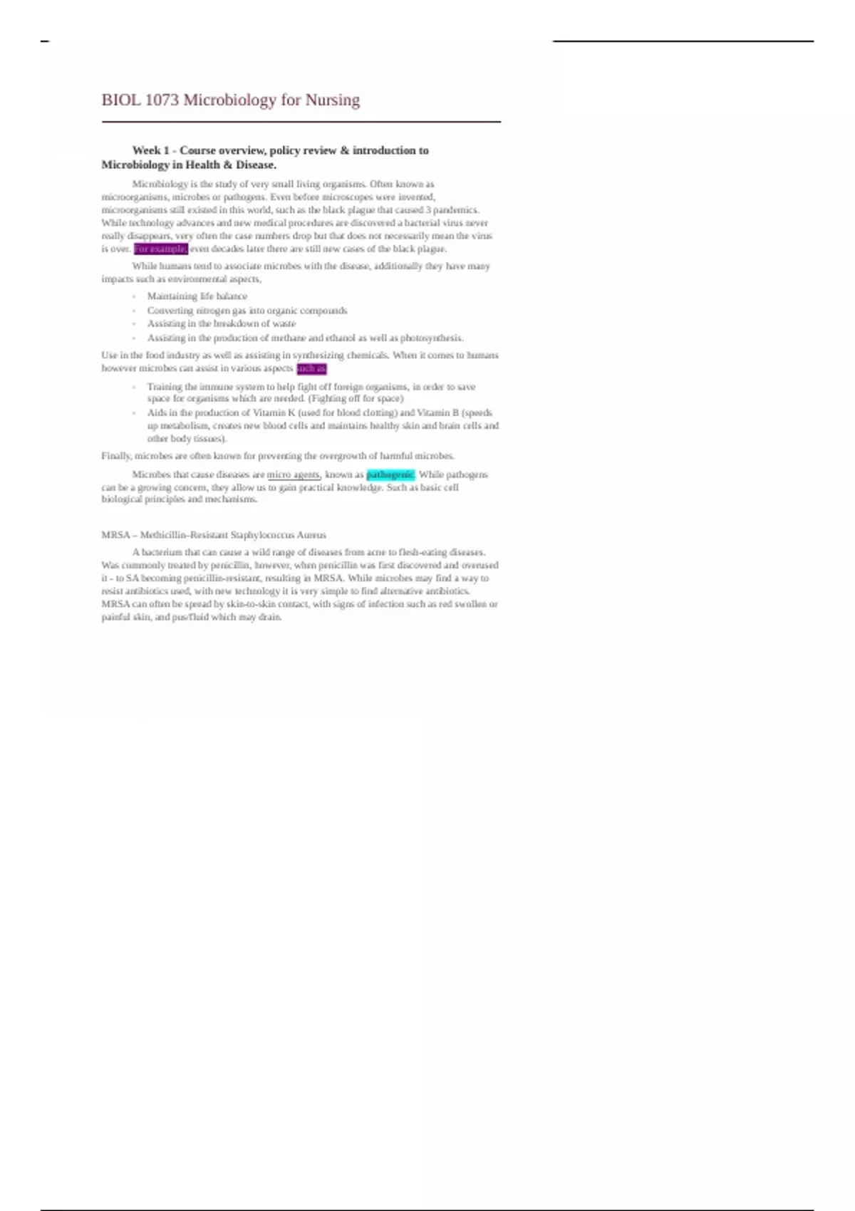 BIOL 1073 Microbiology for Nursing Course overview, policy review ...