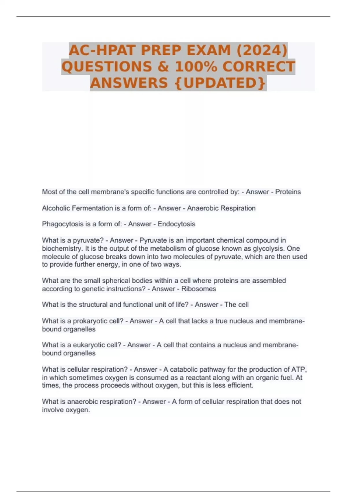 AC-HPAT PREP EXAM (2024) QUESTIONS & 100% CORRECT ANSWERS {UPDATED ...