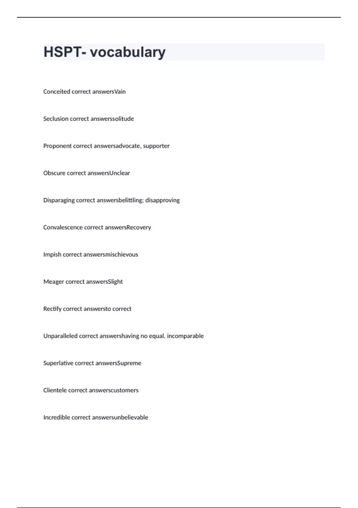 HSPT- vocabulary exam 2024 with verified solutions - HSPT- vocabulary ...