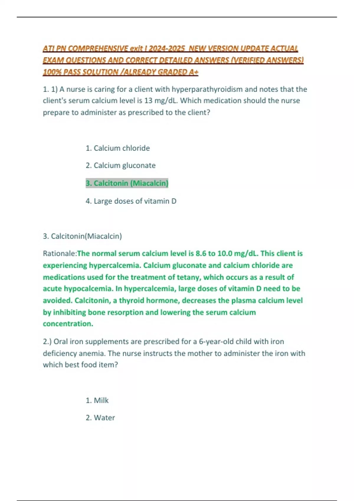 ATI PN COMPREHENSIVE exit I NEW VERSION UPDATE ACTUAL EXAM QUESTIONS ...