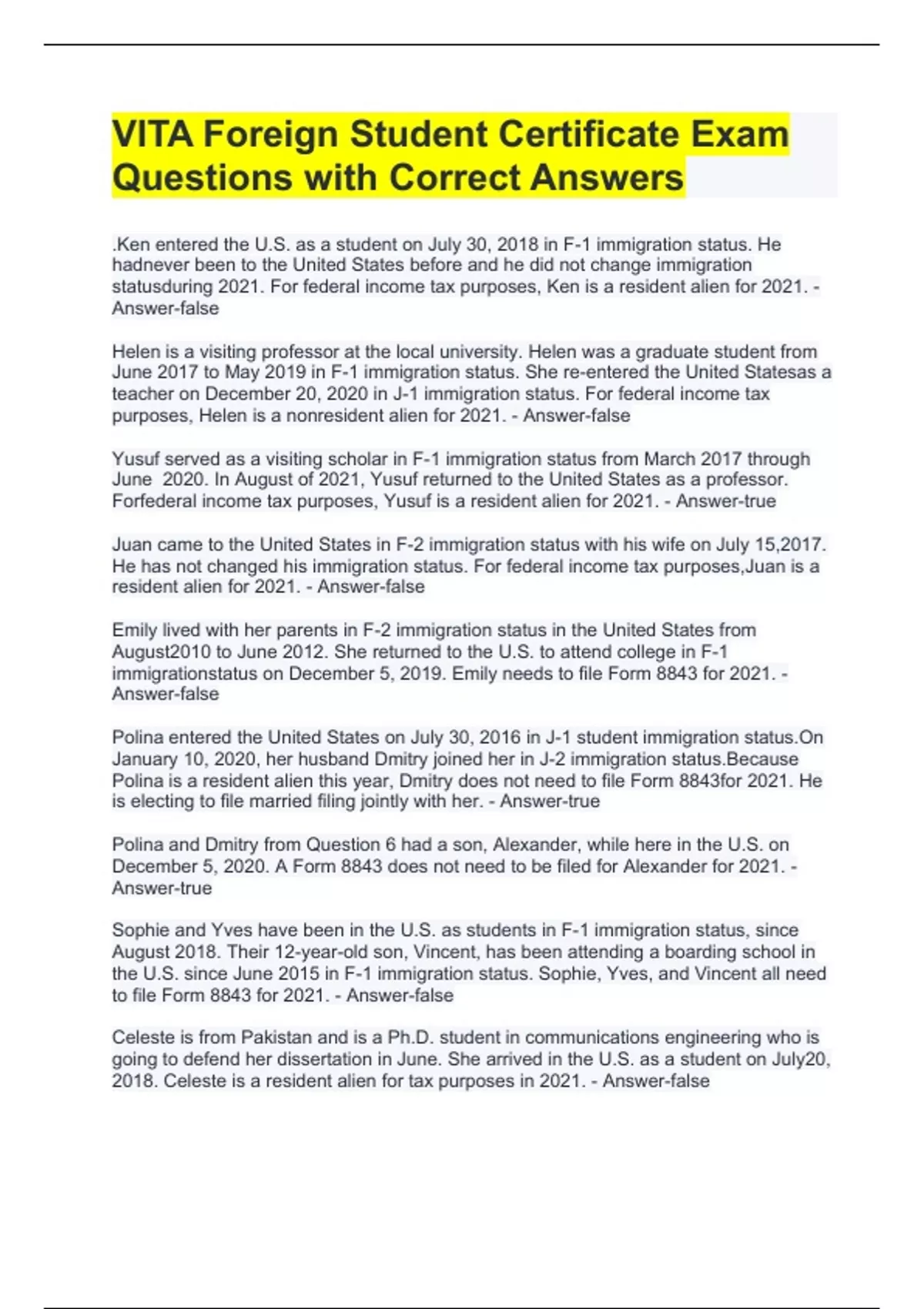 VITA Foreign Student Certificate Exam Questions with Correct Answers ...