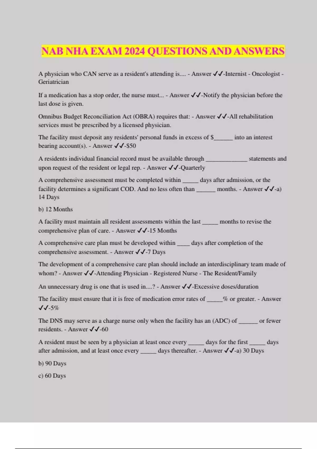 NAB NHA EXAM 2024 QUESTIONS AND ANSWERS - NAB - Stuvia US