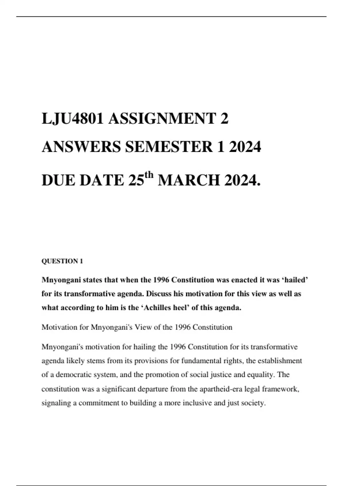 LJU4801 ASSIGNMENT 2 ANSWERS SEMESTER 1 2024 DUE DATE 25th MARCH 2024 - LJU4801 - Stuvia SA