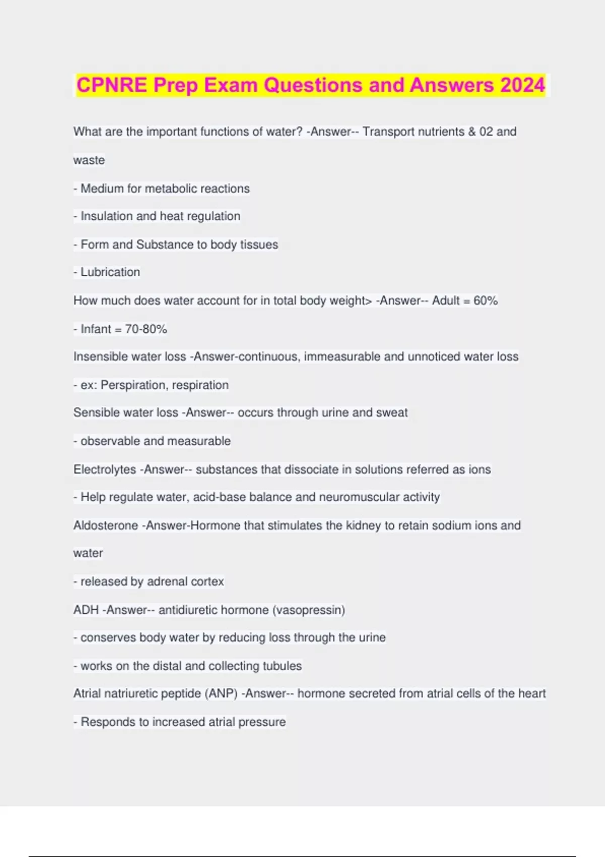 CPNRE Prep Exam Questions and Answers 2024 - CPNRE - Stuvia US