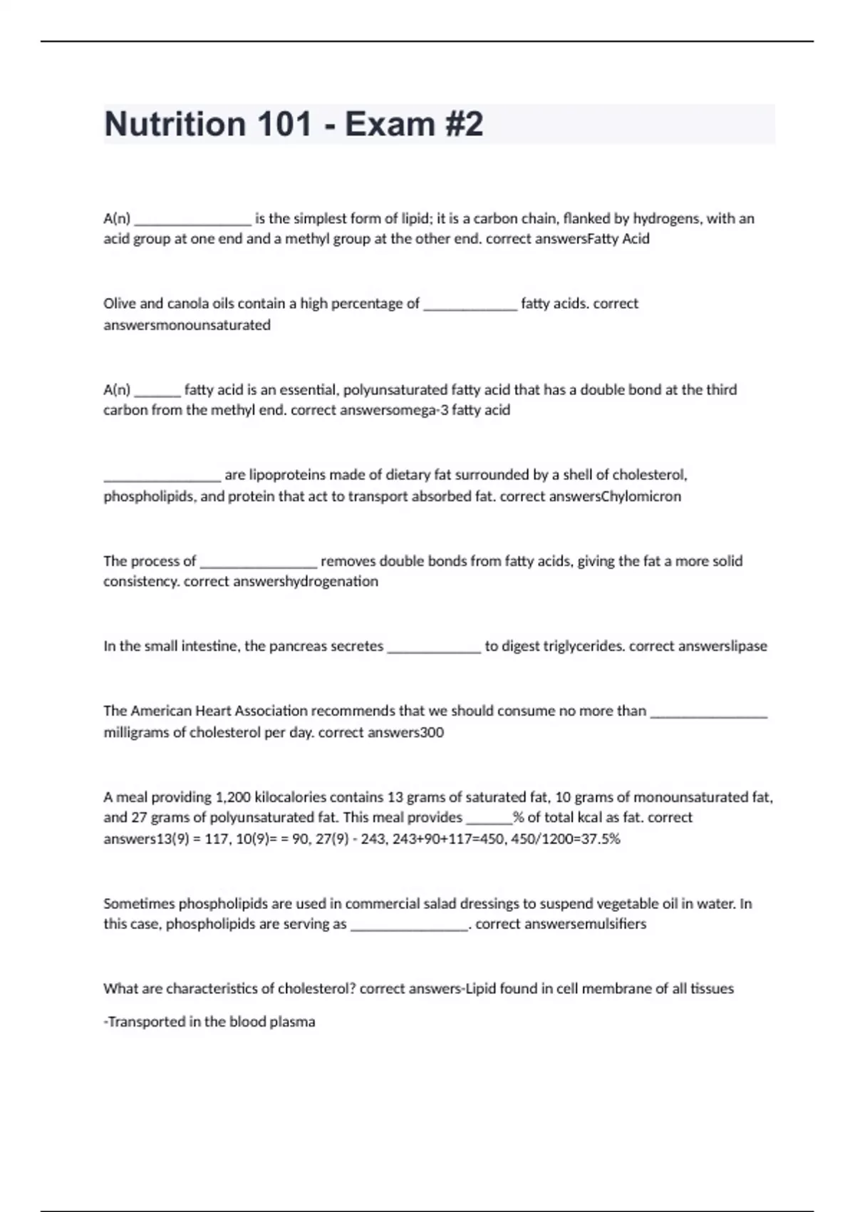 Nutrition 101 - Exam #2 2024 with 100% complete solutions - Nutrition ...