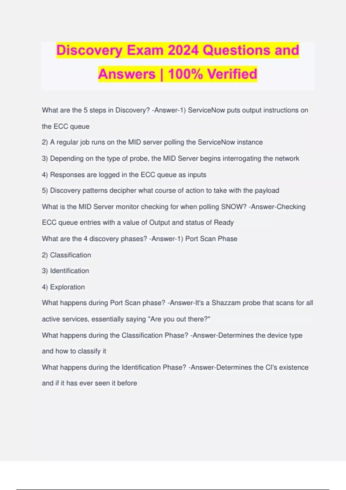 Discovery Exam 2024 Questions and Answers | 100% Verified - ServiceNow ...