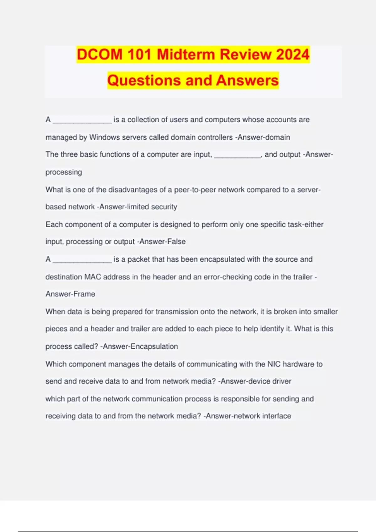 DCOM 101 Midterm Review 2024 Questions and Answers - DCOM 101 - Stuvia US