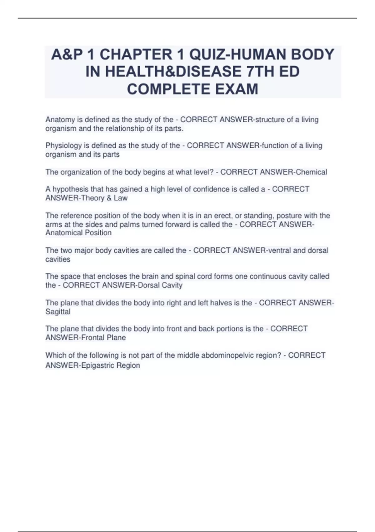 A&P 1 CHAPTER 1 QUIZ-HUMAN BODY IN HEALTH&DISEASE 7TH ED COMPLETE EXAM - HUMAN BODY IN HEALTH ...