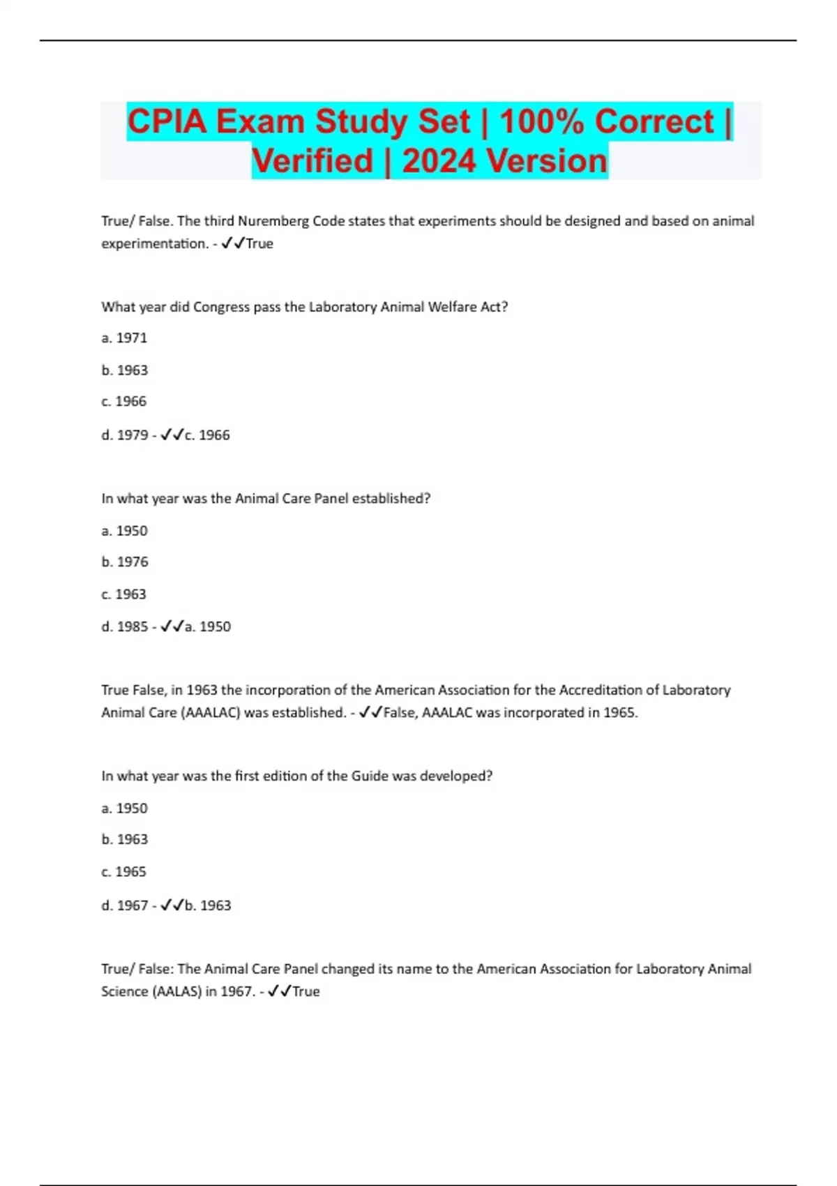 CPIA Exam Study Set | 100% Correct | Verified | 2024 Version - CPIA - Stuvia US