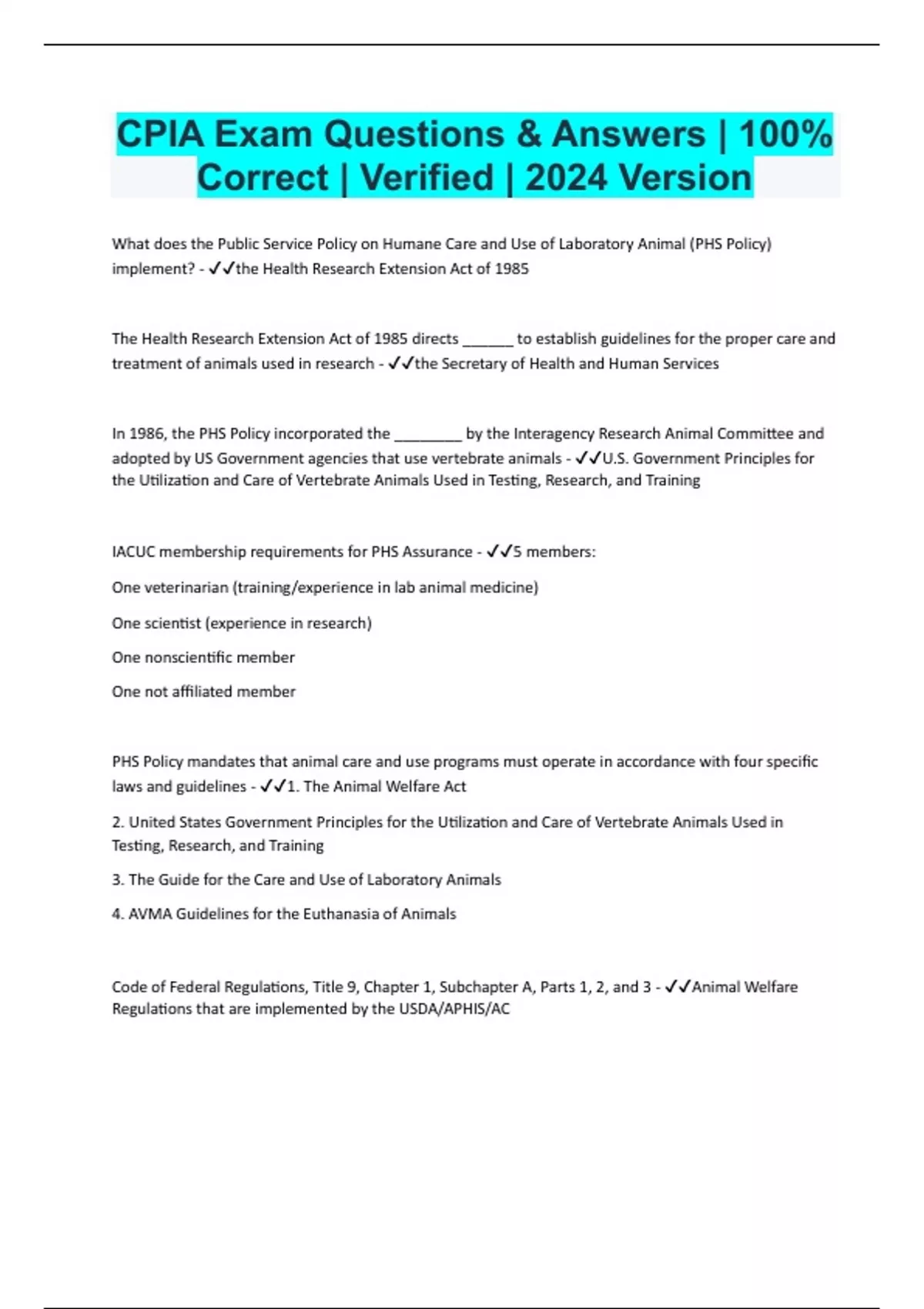 CPIA Exam Questions & Answers | 100% Correct | Verified | 2024 Version - CPIA - Stuvia US