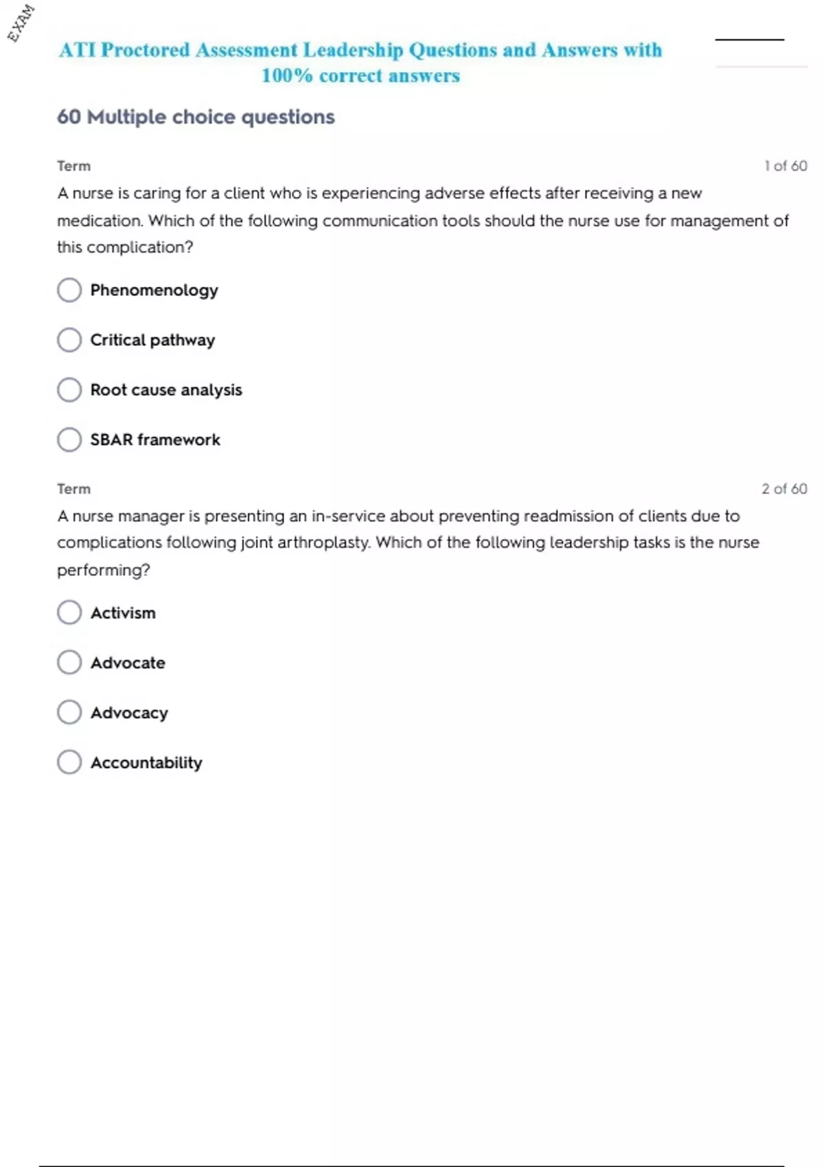 ATI PROCTORED ASSESSMENT LEADERSHIP QUESTIONS & ANSWERS WITH 100% ...