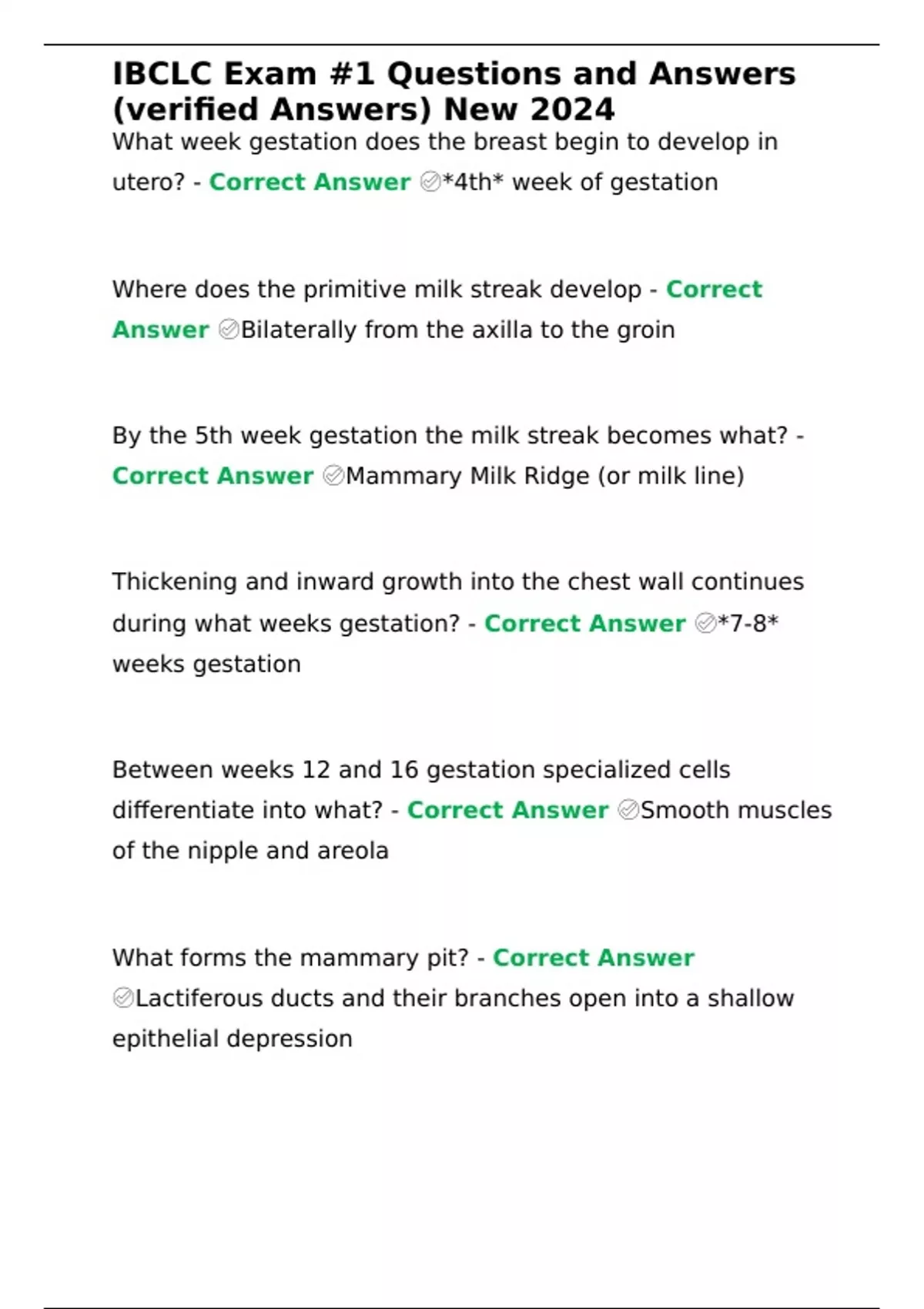 IBCLC Exam #1 Questions and Answers (verified Answers) New 2024 - IBCLC ...