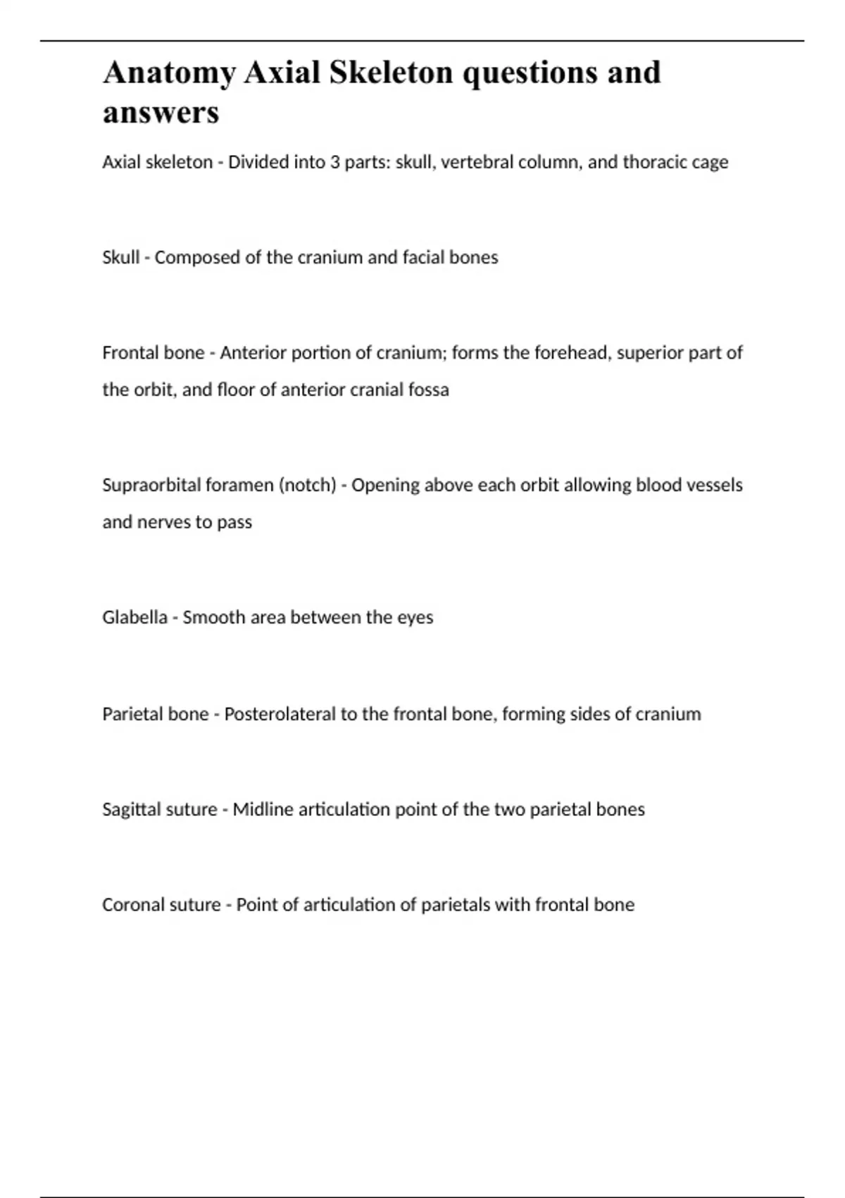 Anatomy Axial Skeleton questions and answers - Anatomy Axial Skeleton q ...