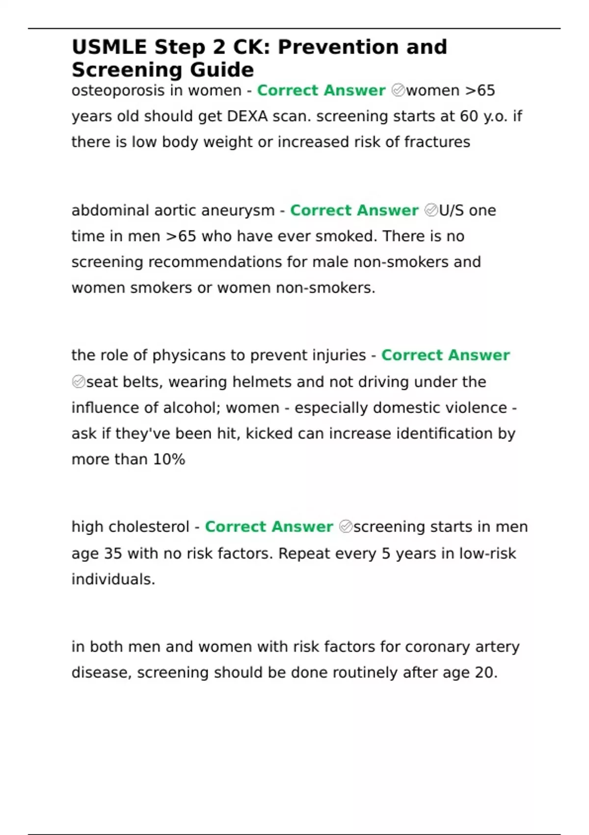 USMLE Step 2 CK: Prevention and Screening Guide - USMLE Step 2 CK ...