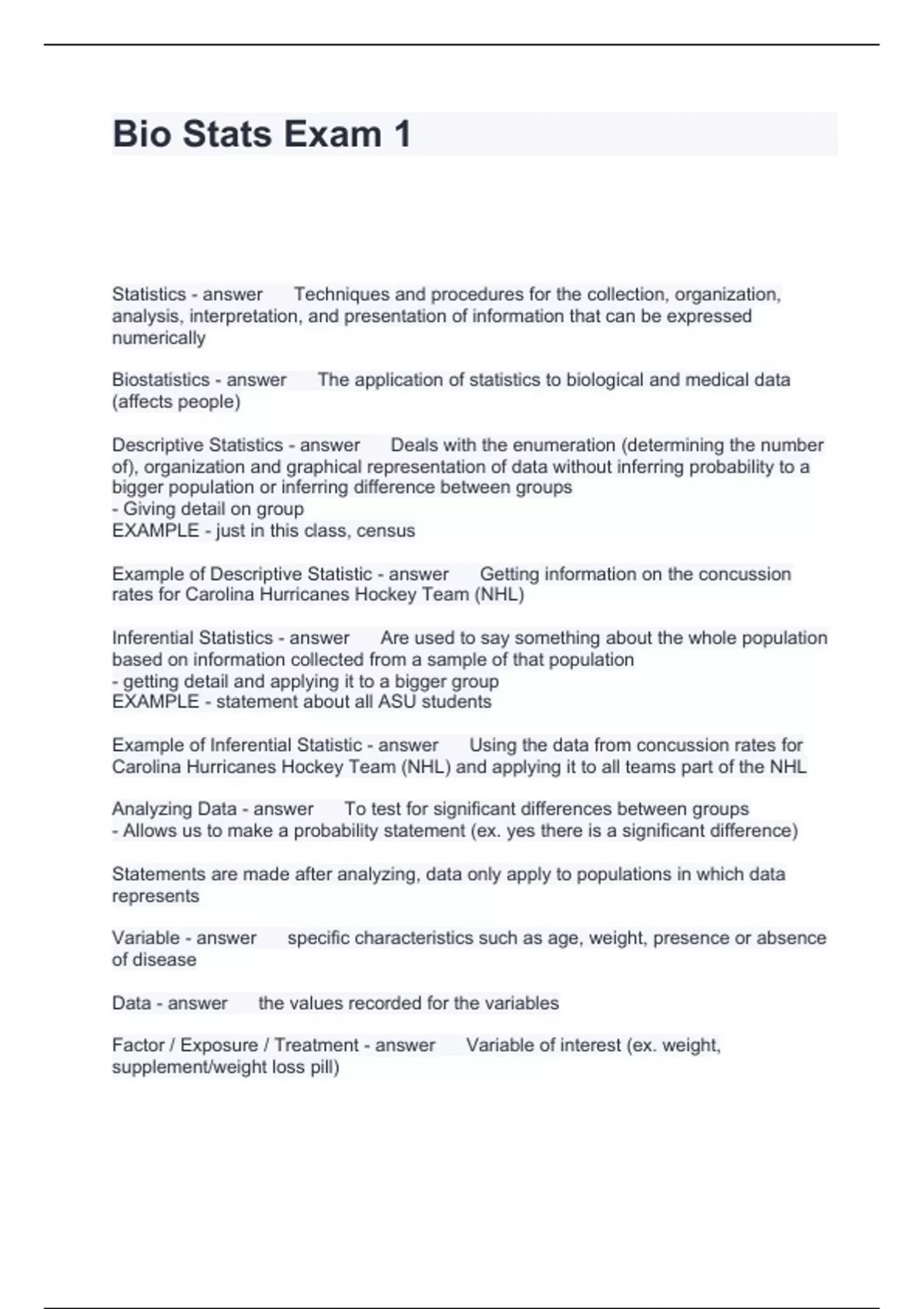 Bio Stats Exam 1 Questions and Answers 2024 - Biostats - Stuvia US