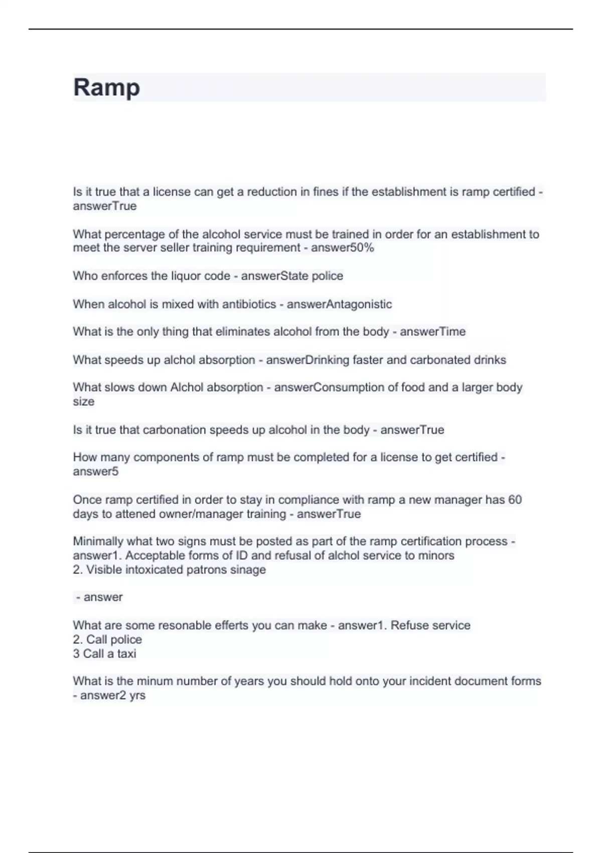 Ramp Questions and Answers 100% Correct - Ramp - Stuvia US