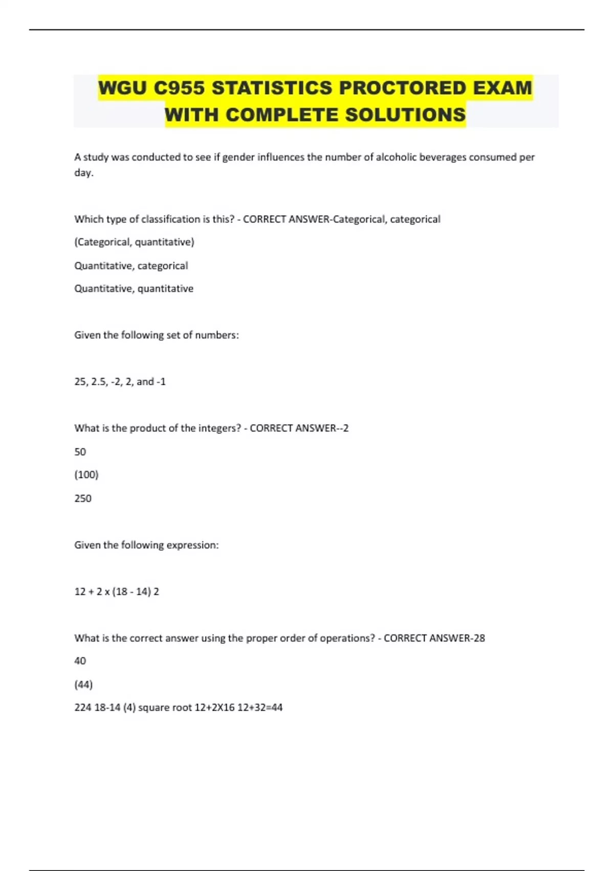 WGU C955 STATISTICS PROCTORED EXAM WITH COMPLETE SOLUTIONS - WGU C955 ...