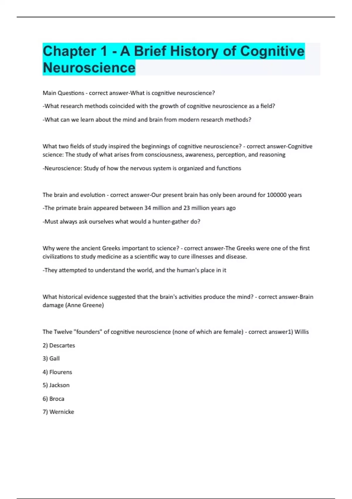 Chapter 1 - A Brief History of Cognitive Neuroscience Questions and ...