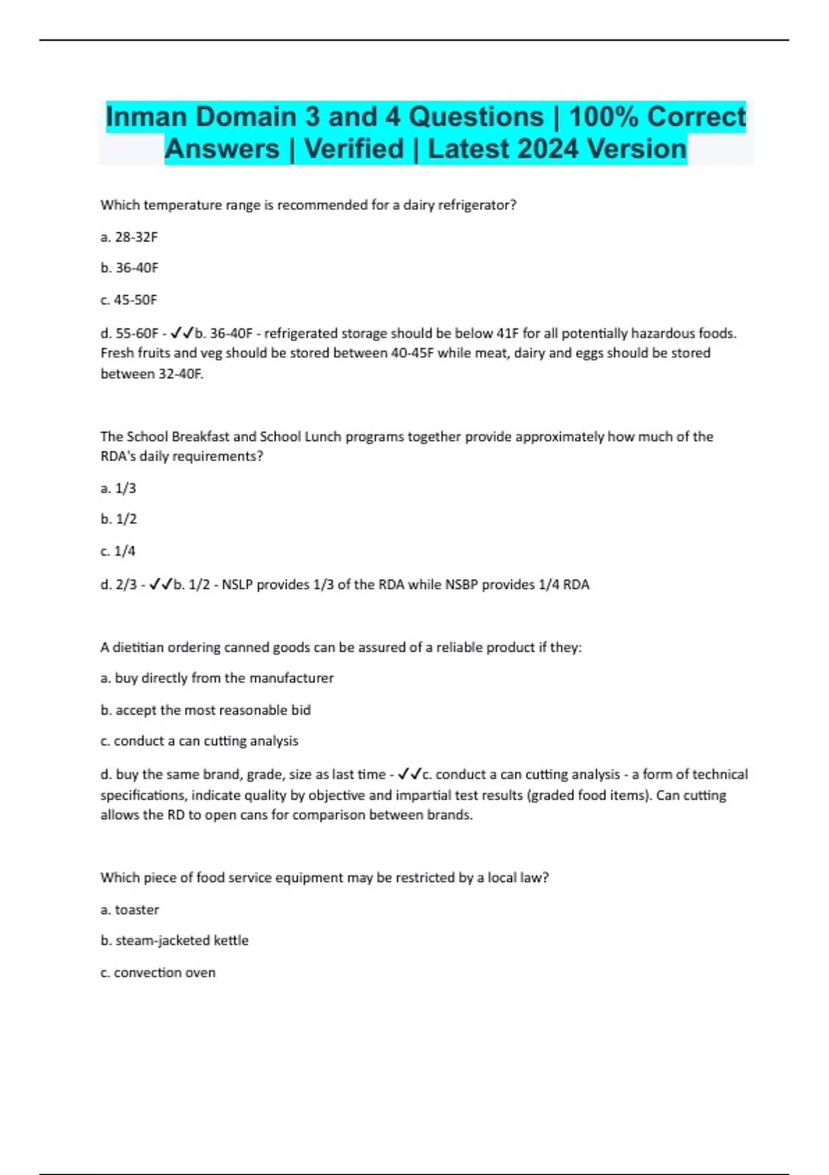 Inman Domain 3 and 4 Questions | 100% Correct Answers | Verified ...