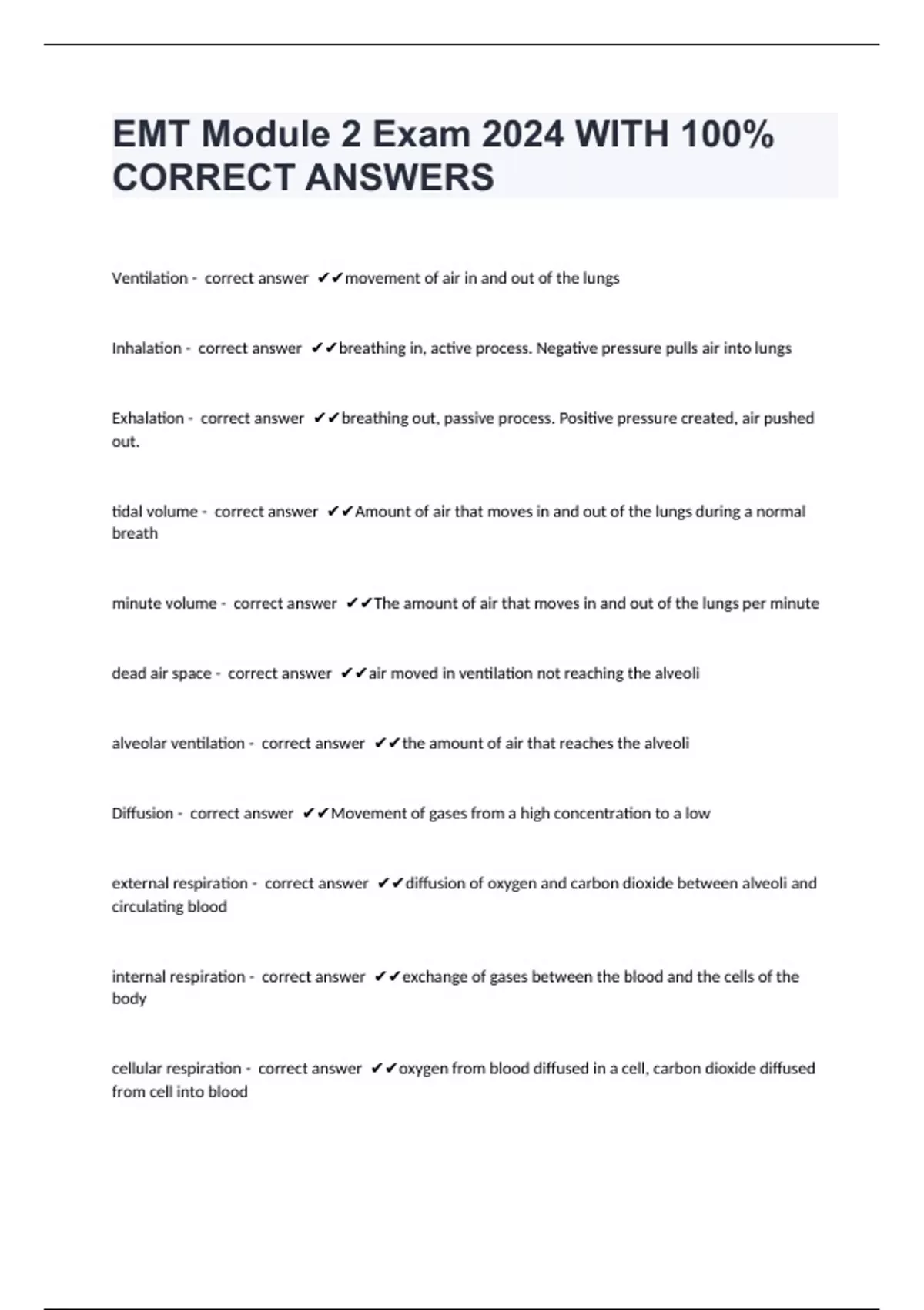 Emt Module 2 Exam 2024 With 100 Correct Answers Emt Module 2 Stuvia Us