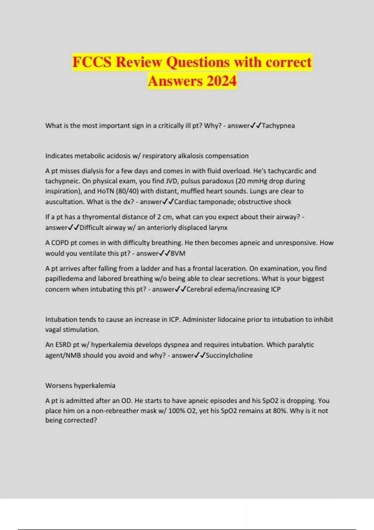 FCCS Review Questions with correct Answers 2024 - FCCS - Stuvia US