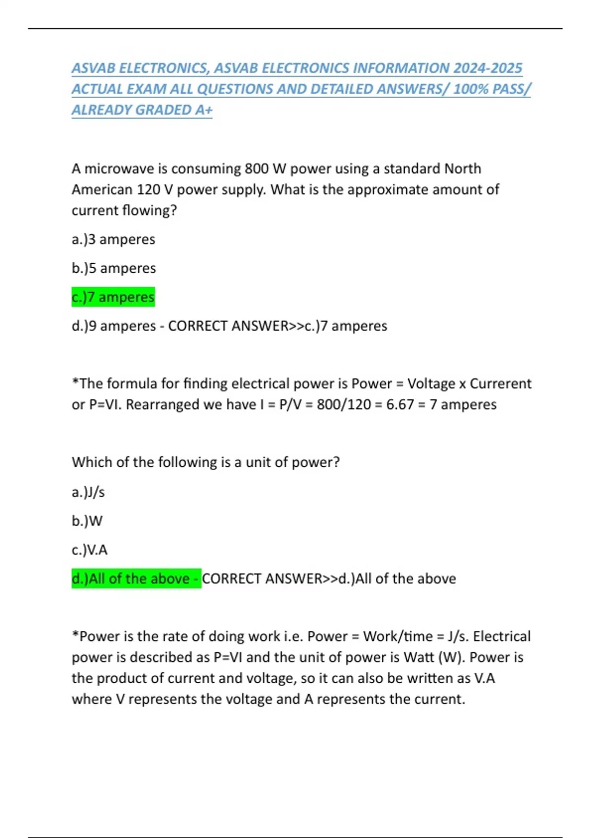 ASVAB ELECTRONICS, ASVAB ELECTRONICS INFORMATION ACTUAL EXAM ALL ...