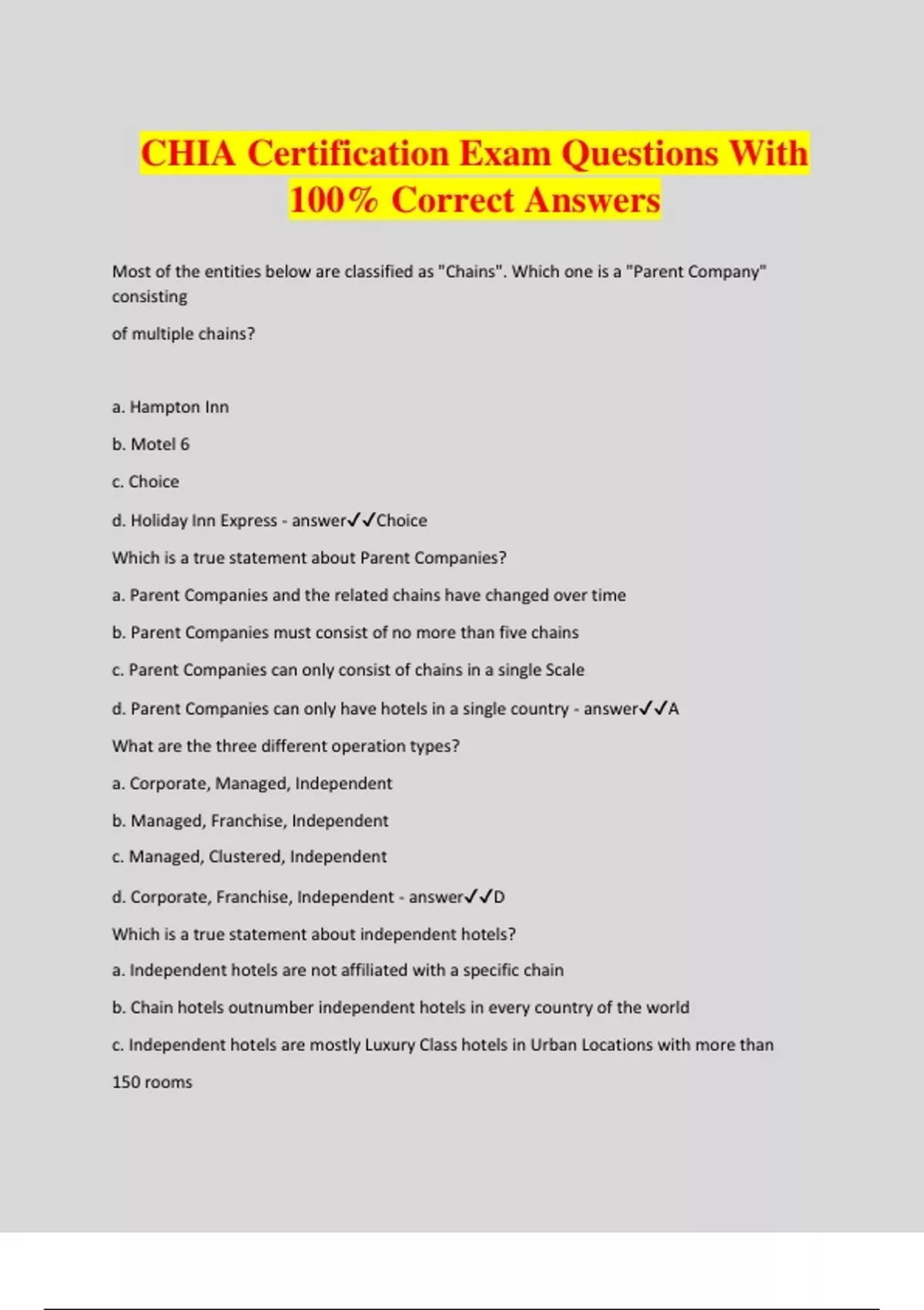 CHIA Certification Exam Questions With 100% Correct Answers - CHIA ...
