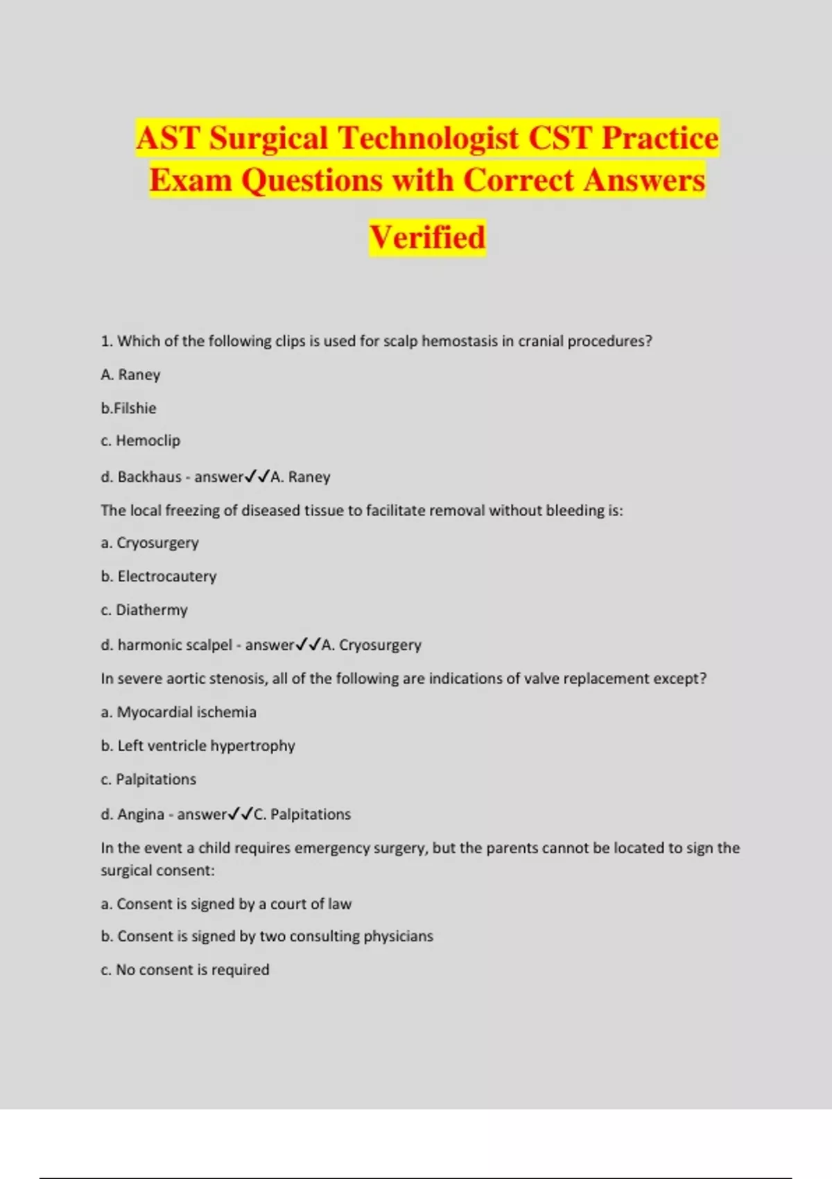 AST Surgical Technologist CST Practice Exam Questions with Correct ...