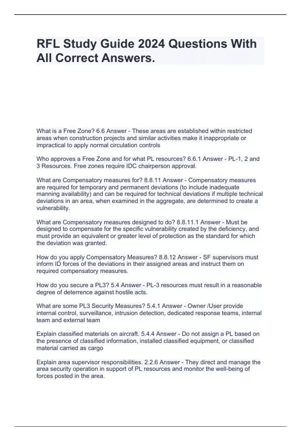 RFL Study Guide 2024 Questions With All Correct Answers. - RFL - Stuvia US