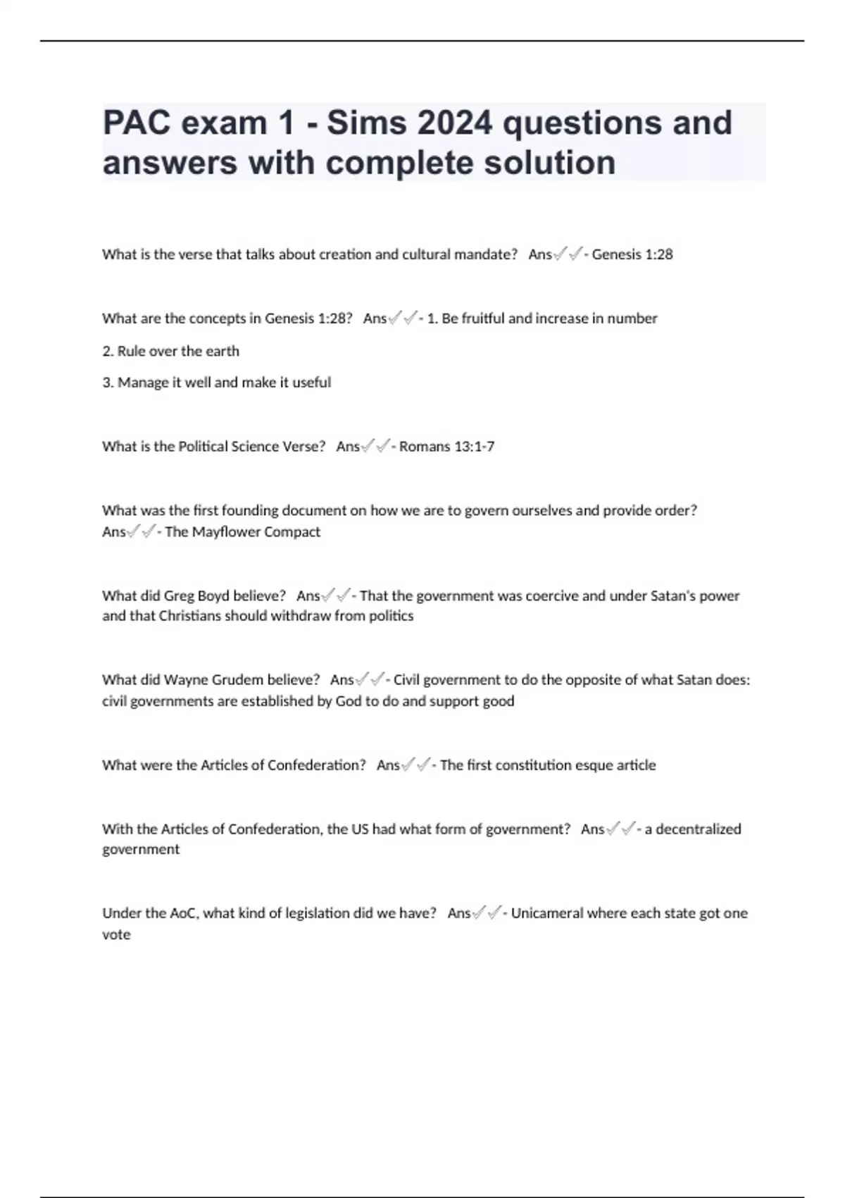 PAC exam 1 - Sims 2024 questions and answers with complete solution ...
