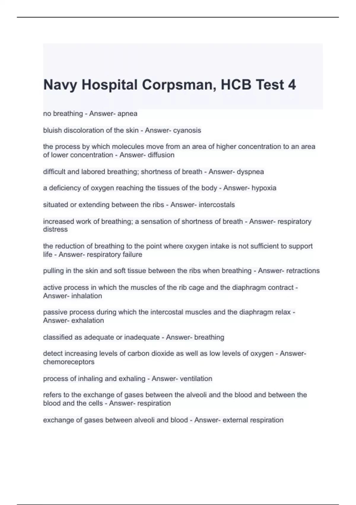 Navy Hospital Corpsman, HCB Test 4 with complete solutions - Navy ...