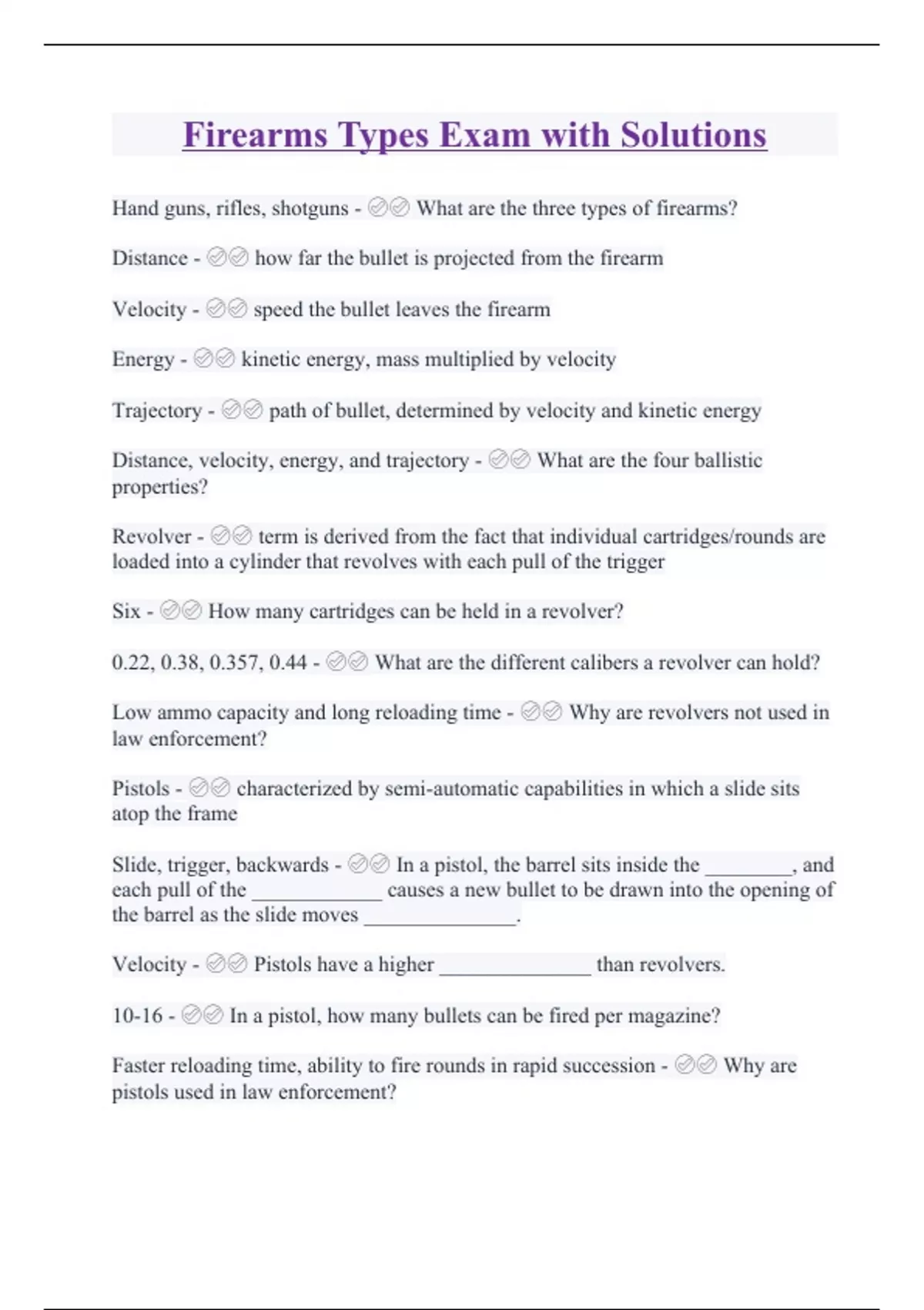 Firearms Types Exam with Solutions - Firearms - Stuvia US